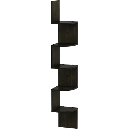 Greenco 5 Tier Wall Mount Floating Corner Shelves Natural Finish ...