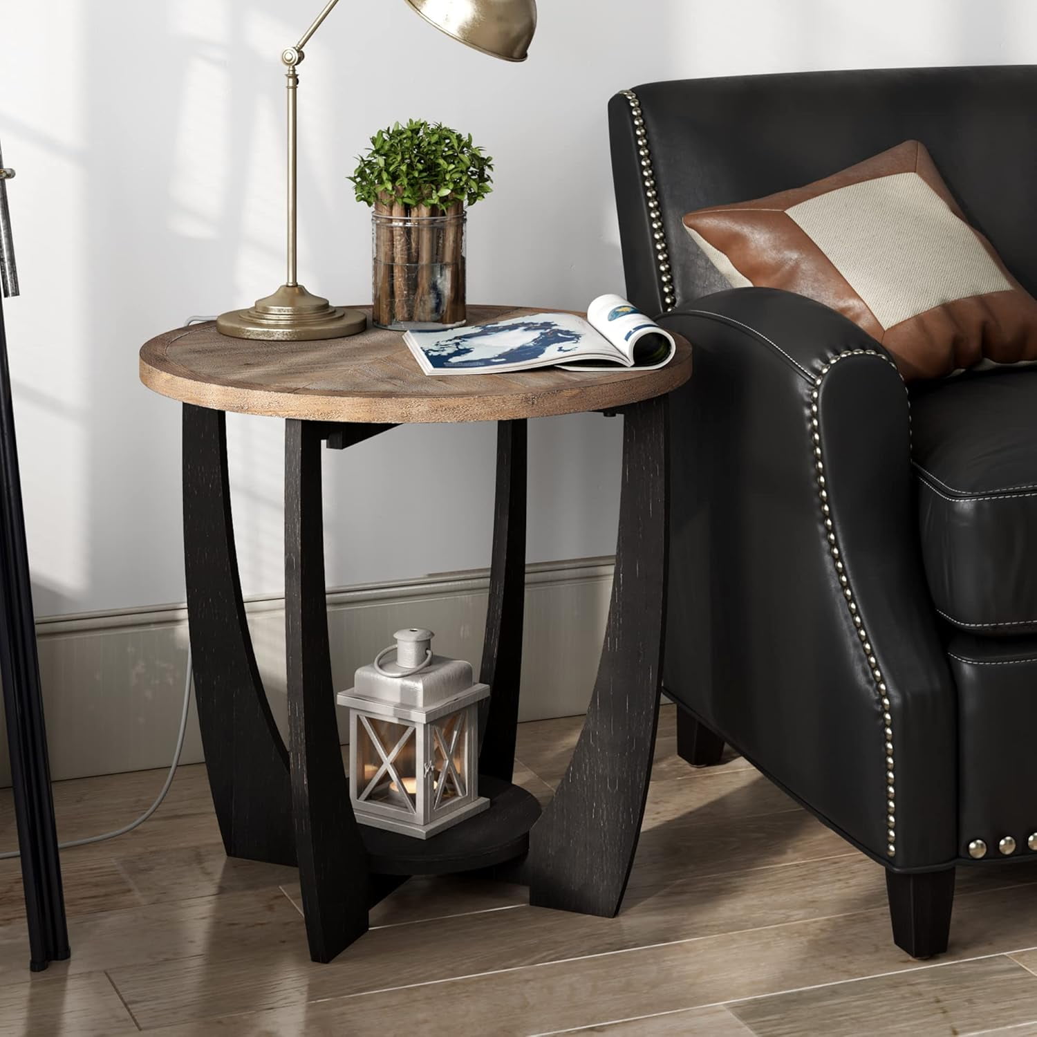 PurelyGoods Rustic Farmhouse End Table with Storage Shelf, French ...