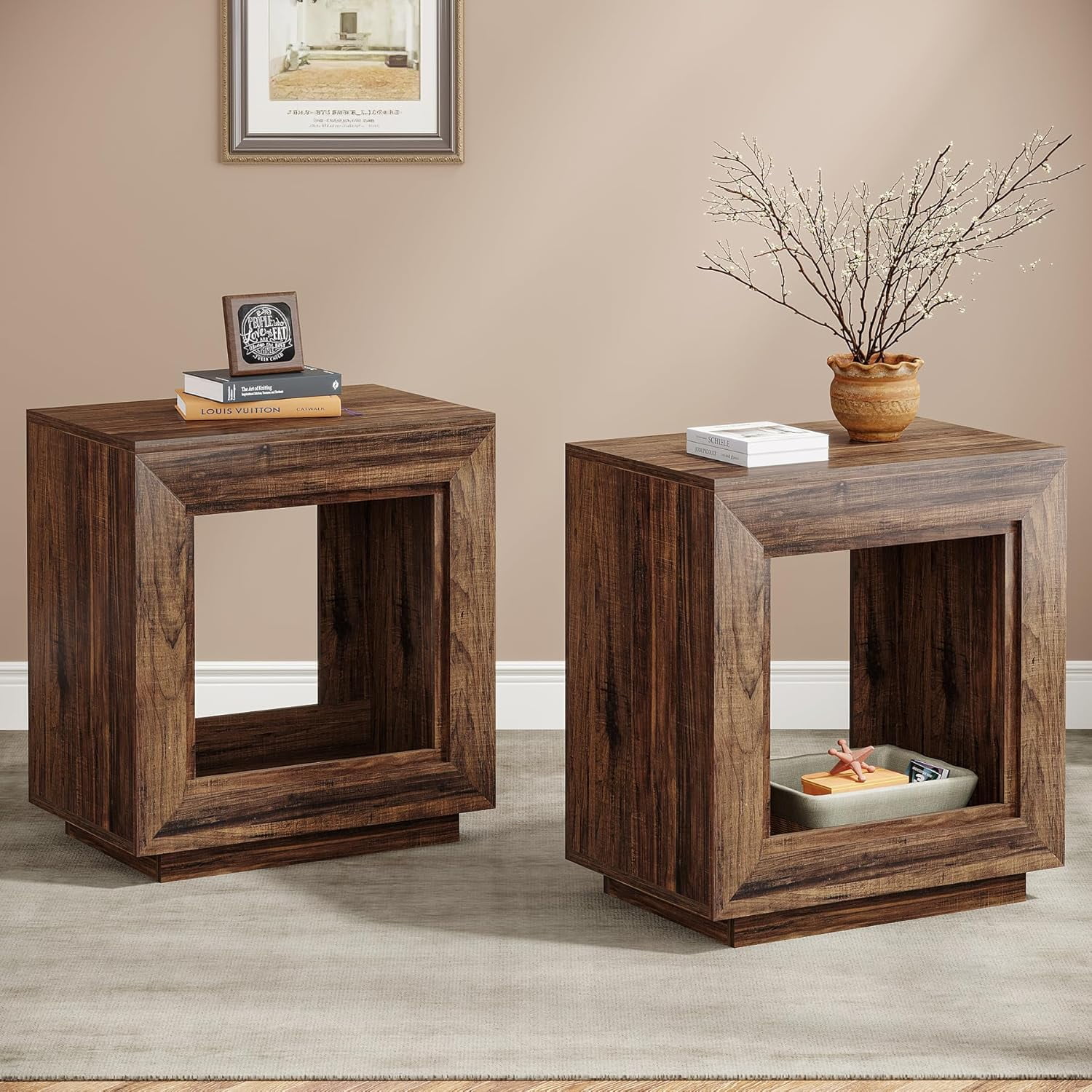 PurelyGoods Rustic Wood End Table, 2 Tiered Square Side Table with ...