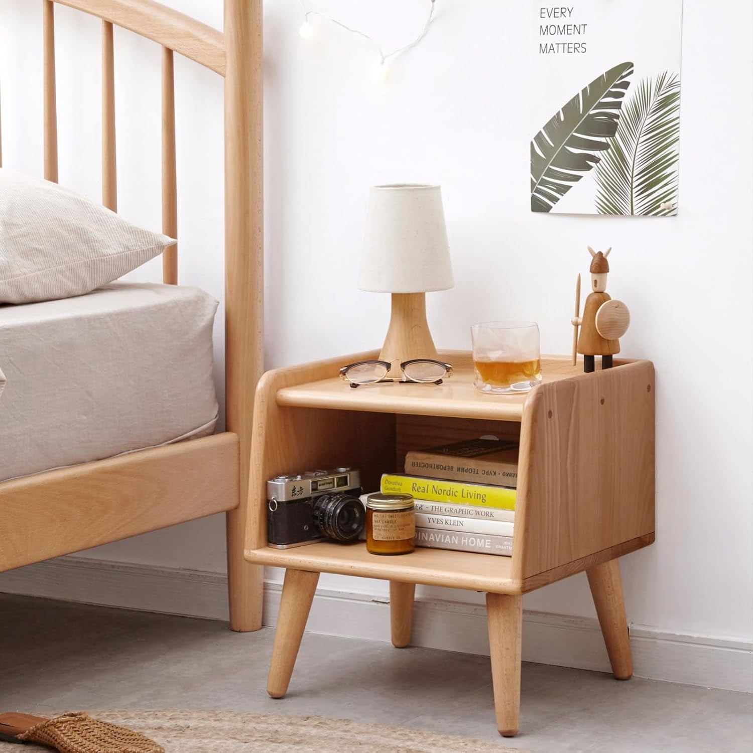 PurelyGoods Short Nightstand, Natural Solid Wood Nightstand with Open ...