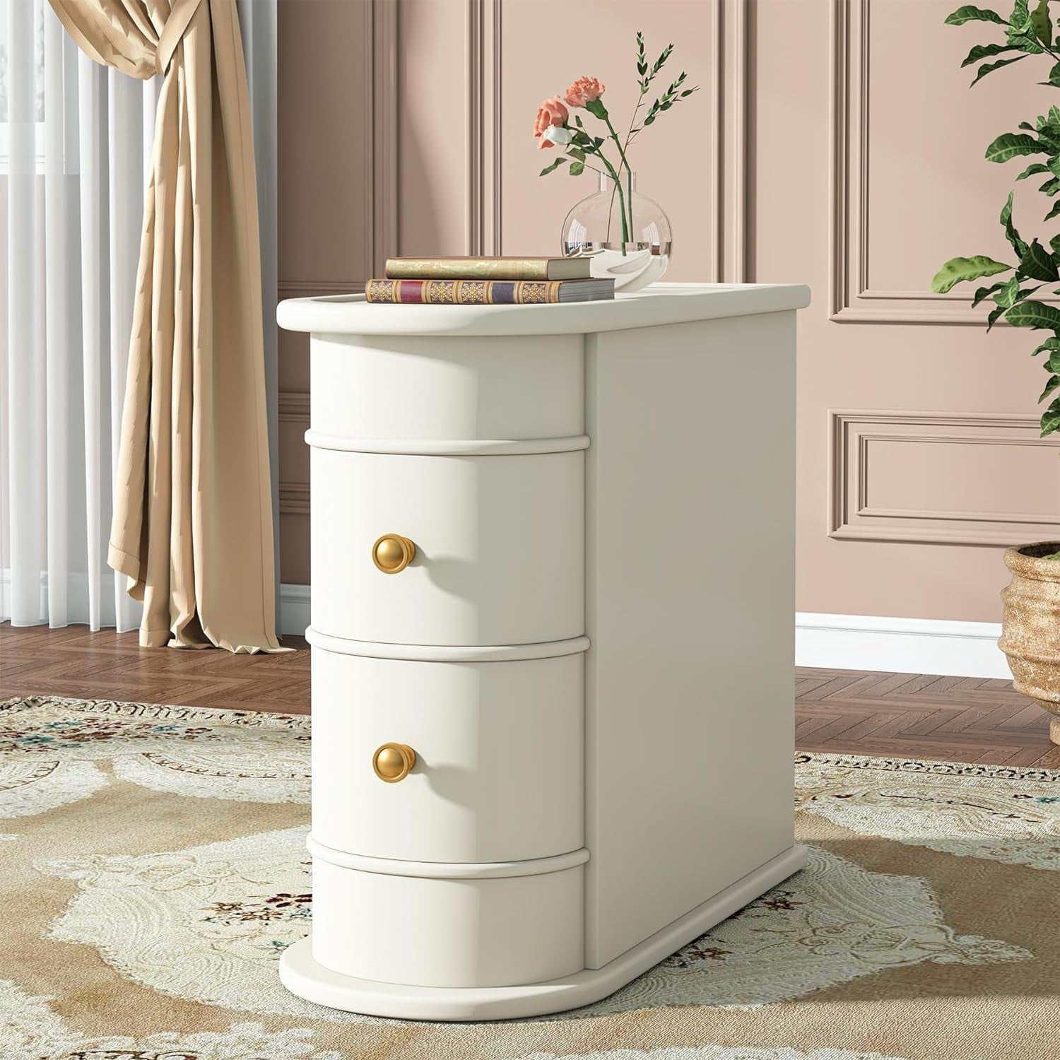 PurelyGoods Solid Wood End Table, 2-Drawer Narrow Side Table Slim Chair ...