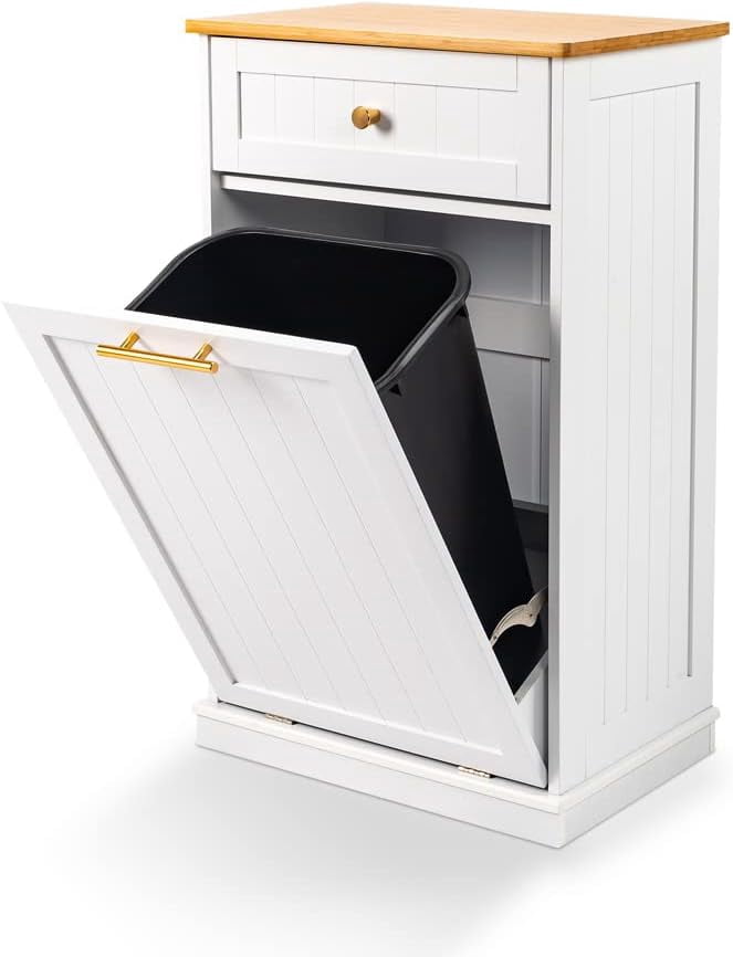 PurelyGoods Tilt Out Trash Cabinet, Garbage Can Cabinet with Drawer, 10 ...