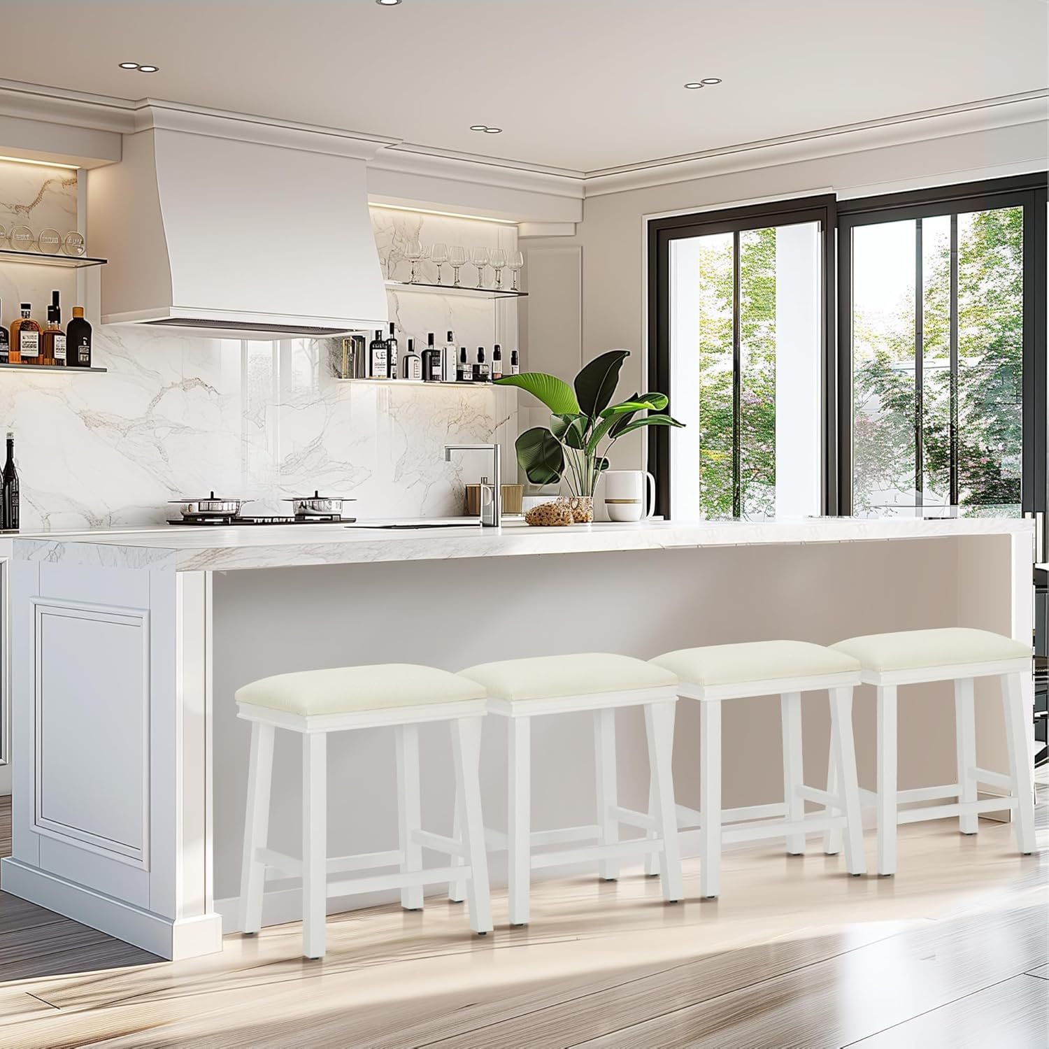 PurelyGoods White Counter Height 24 inch Bar Stools Set of 4 for ...