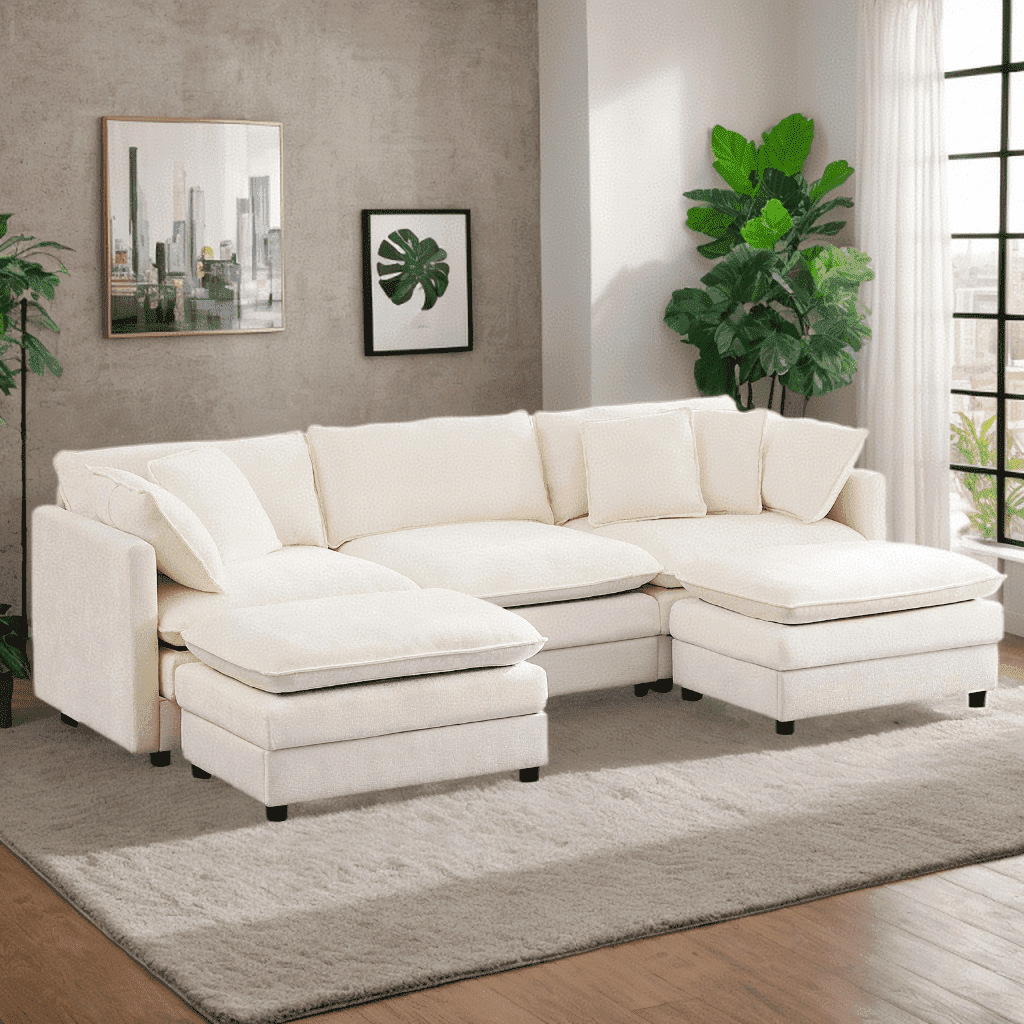 Puremind 112.6" Modular Sectional Sofa with Movable Ottomans, Chenille ...