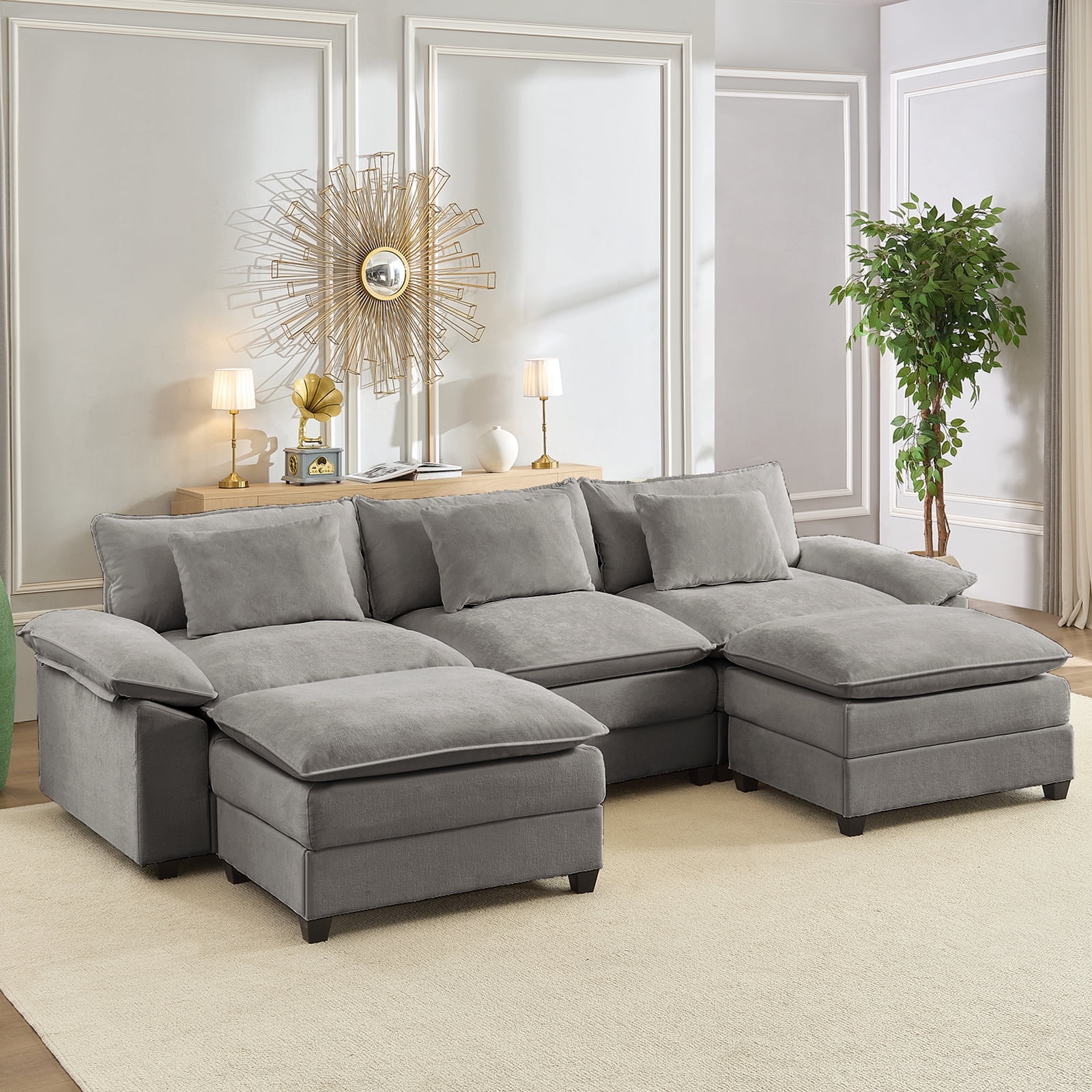 Puremind 118" Oversized Modular Sectional Sofa, Chenille U Shaped Cloud ...