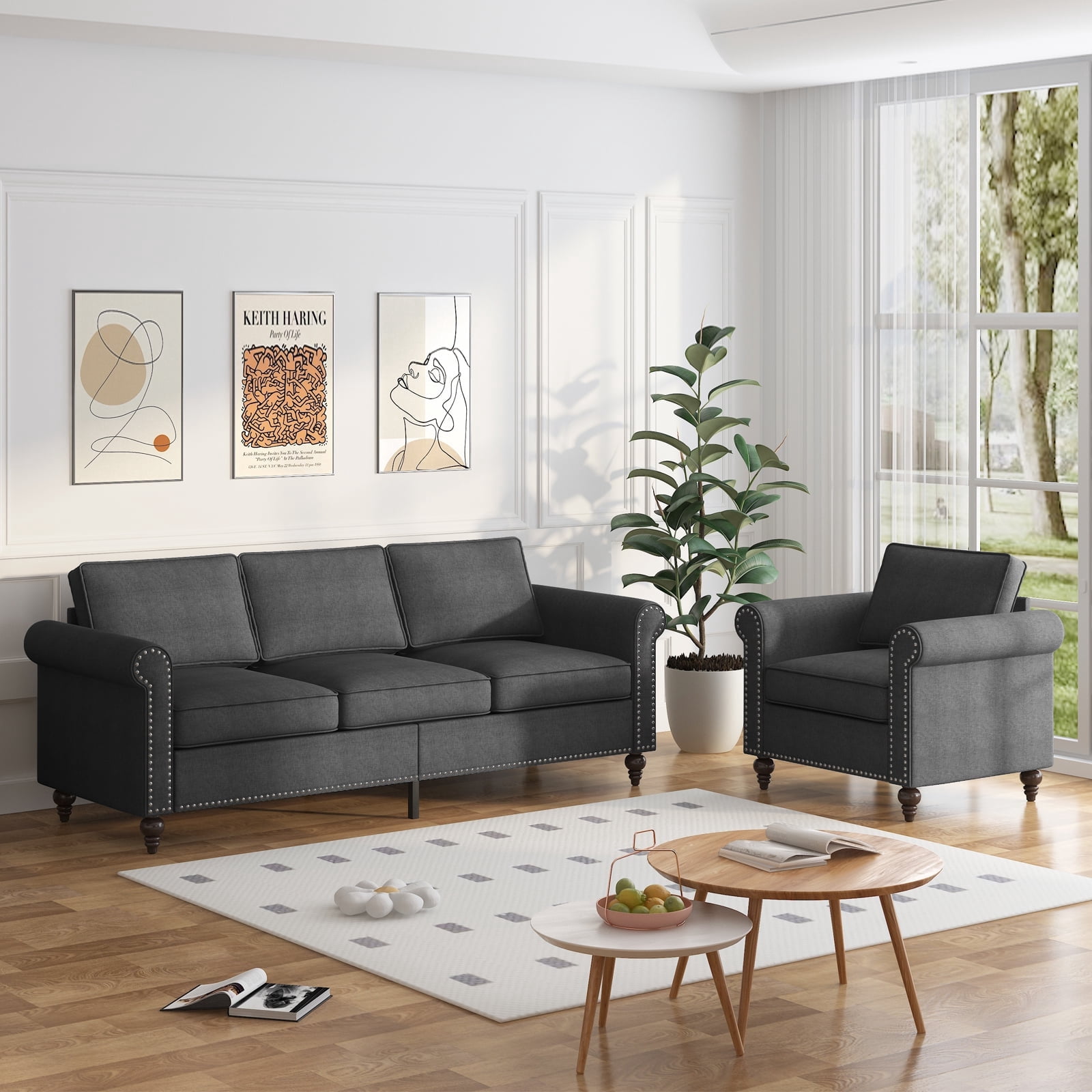 Puremind 2 Piece Sofa Set for Living Room, Include Sofa and Armchair ...