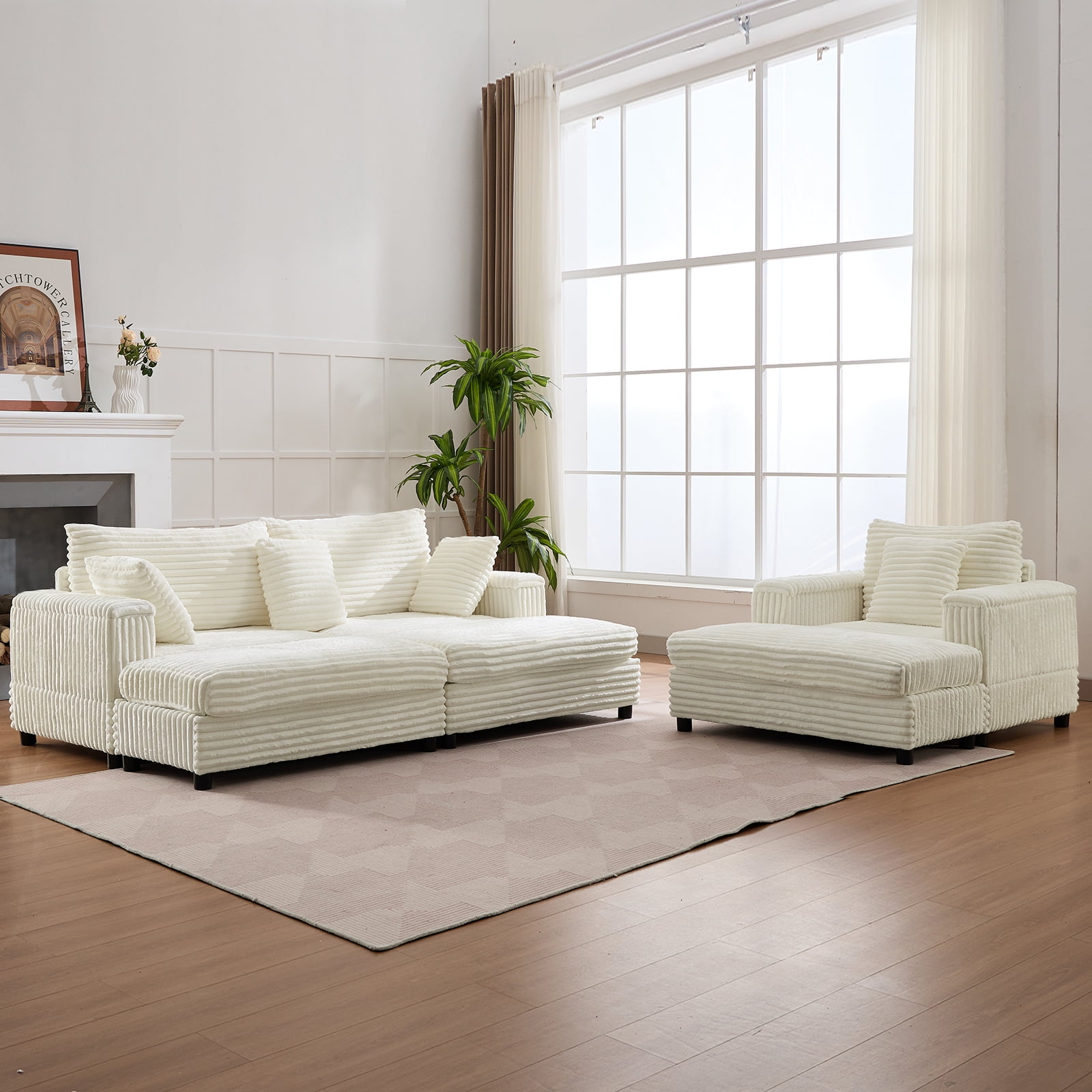 Puremind 2 Piece Sofa Set for Living Room, Large Corduroy Sectional ...