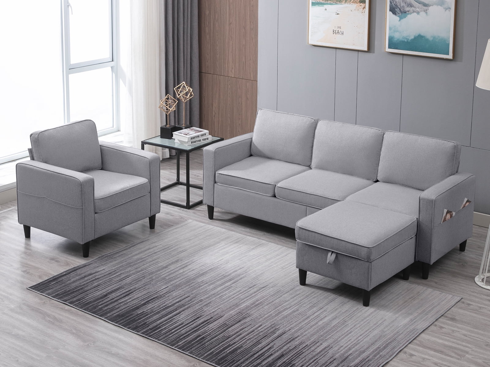Puremind 2 Piece Sofa Set for Living Room, Modern Linen Fabric Sofa and ...