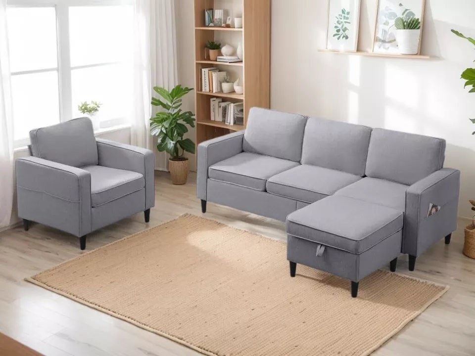 Puremind 2 Piece Sofa Set for Living Room, Modern Linen Fabric Sofa and ...