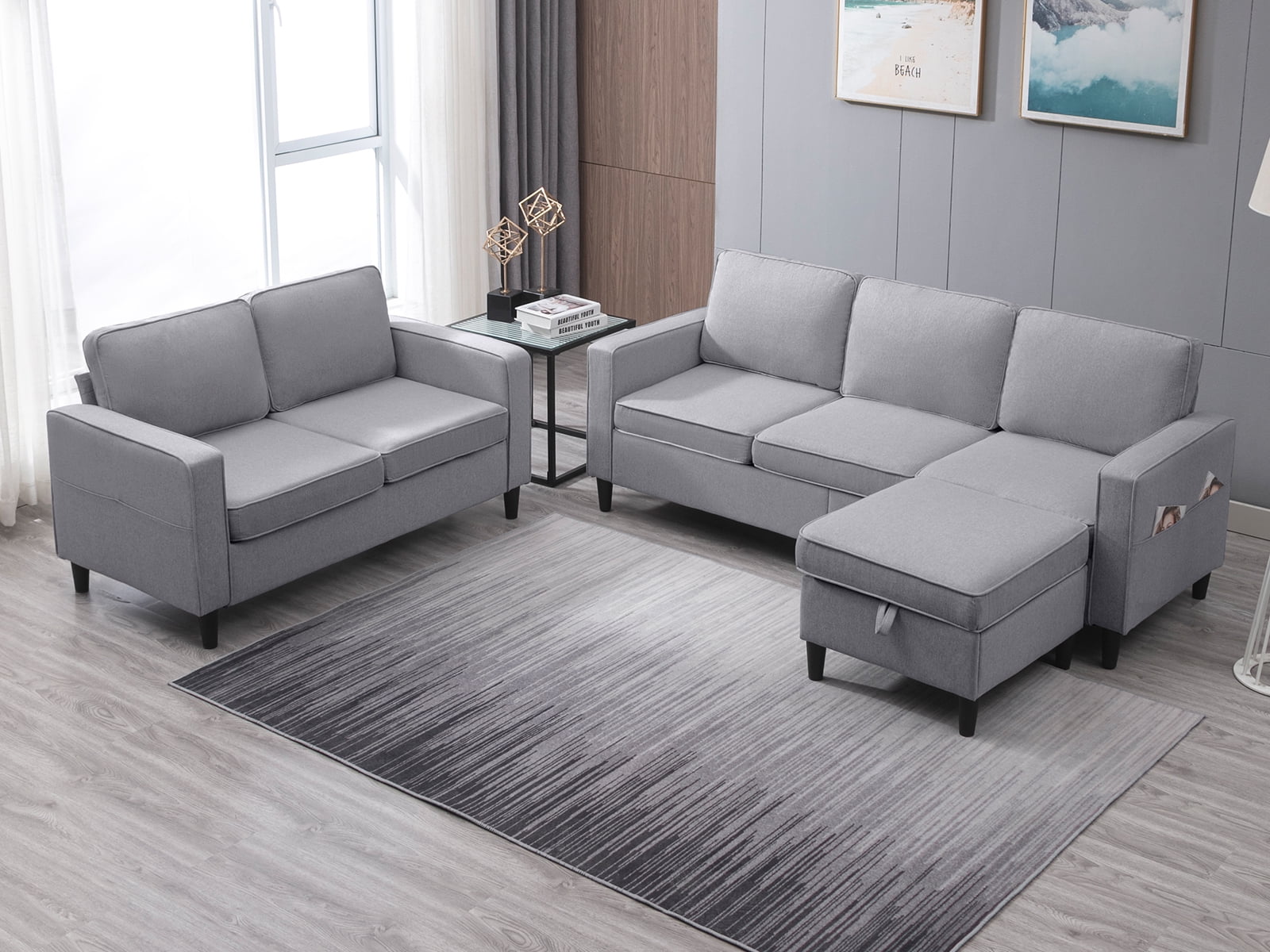Puremind 2 Piece Sofa Set for Living Room, Modern Linen Fabric Sofa and ...