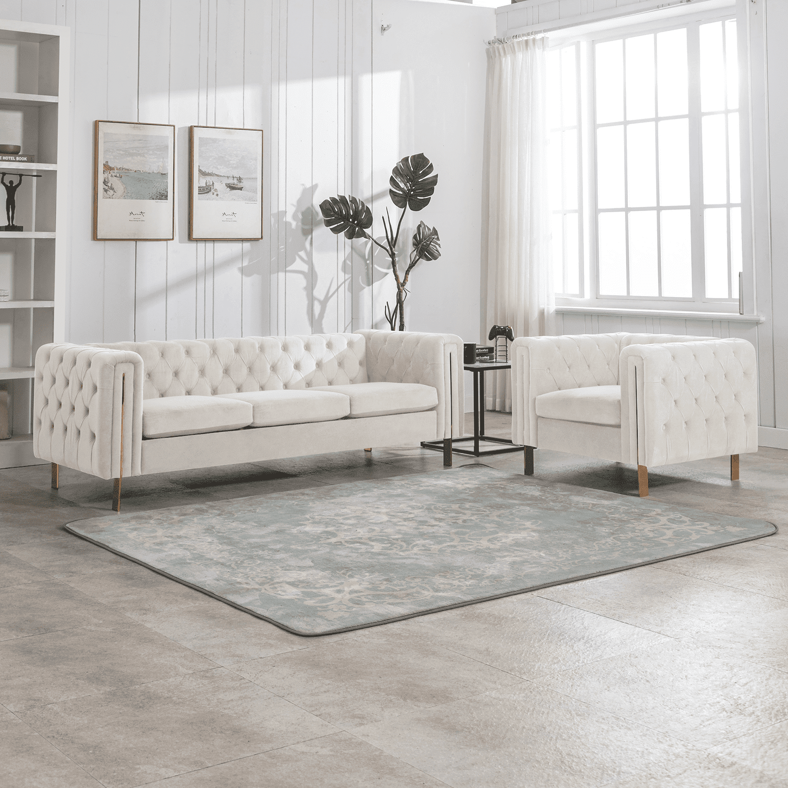 Puremind 2 Piece Sofa Set for Living Room, Velvet Upholstered Comfy ...