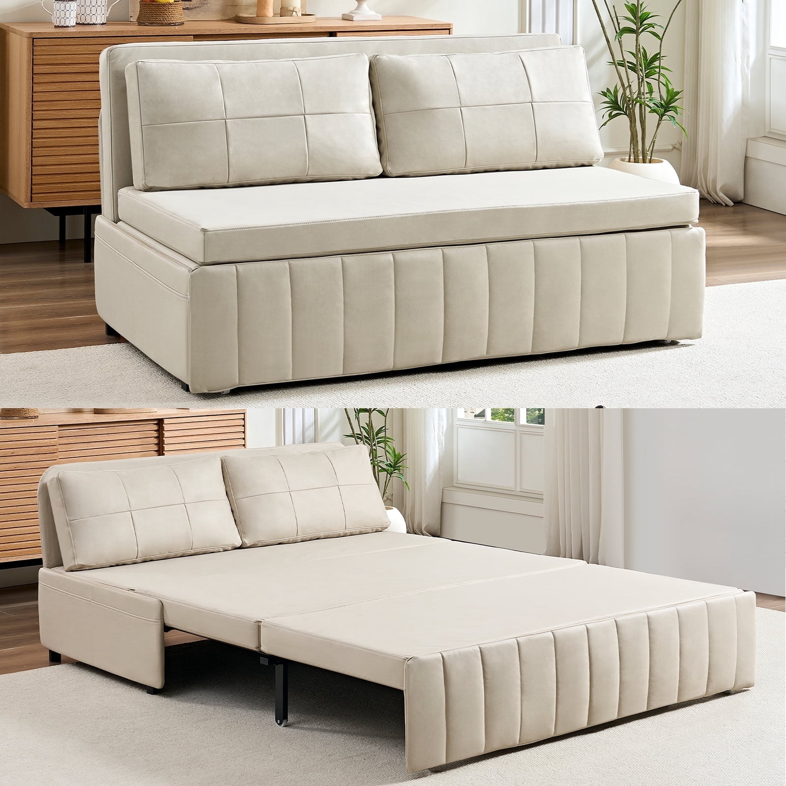Puremind Queen Size Pull Out Sofa Bed, Convertible Sleeper Sofa with ...