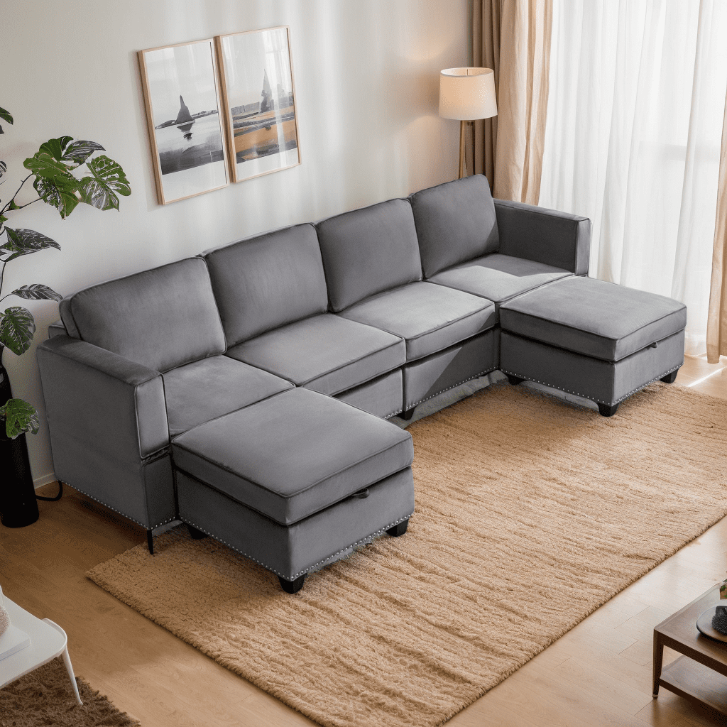 Puremind 6PCS Modular Sectional Sofa, Convertible U-Shaped Couch with ...