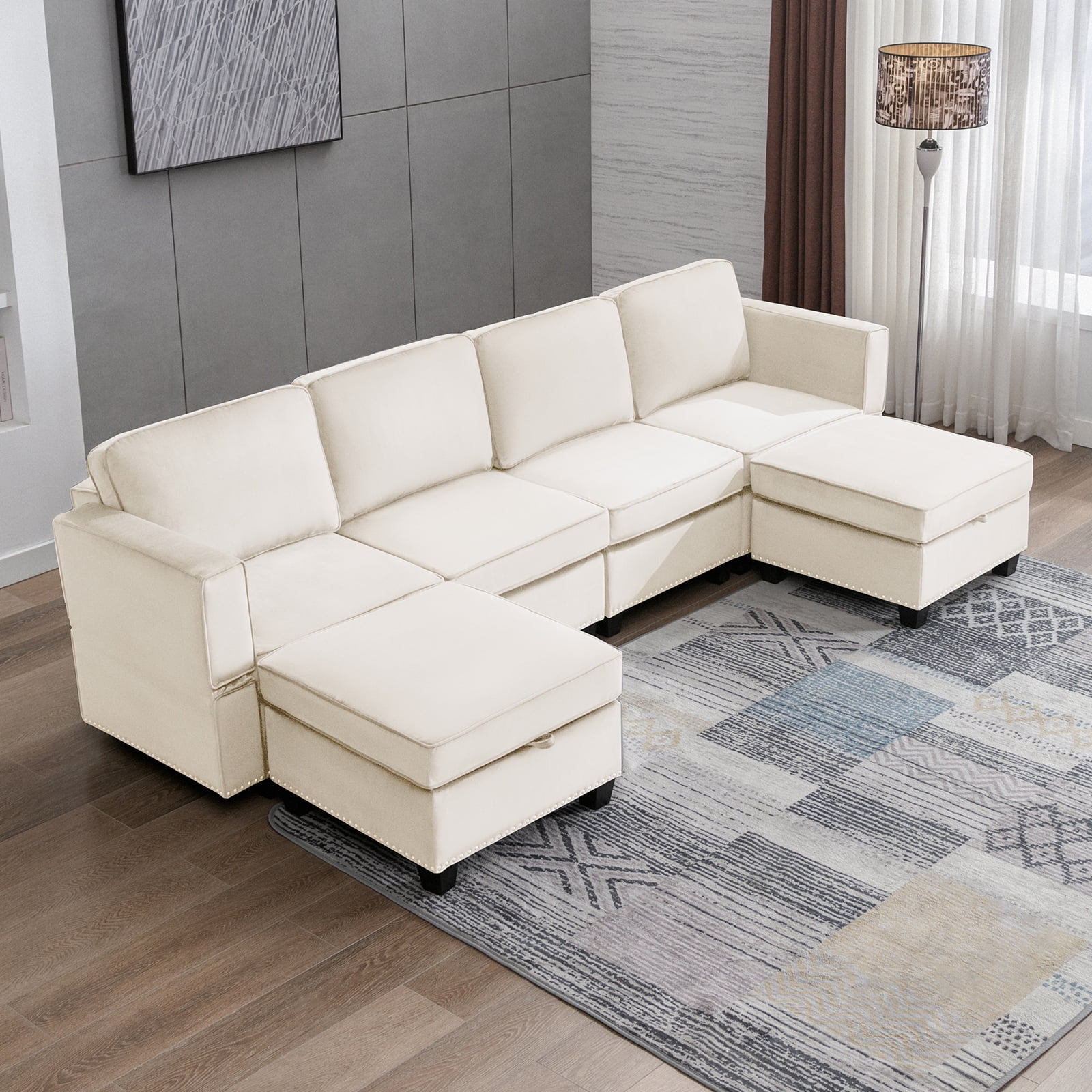 Puremind 6PCS Modular Sectional Sofa with Ottomans, Convertible U ...