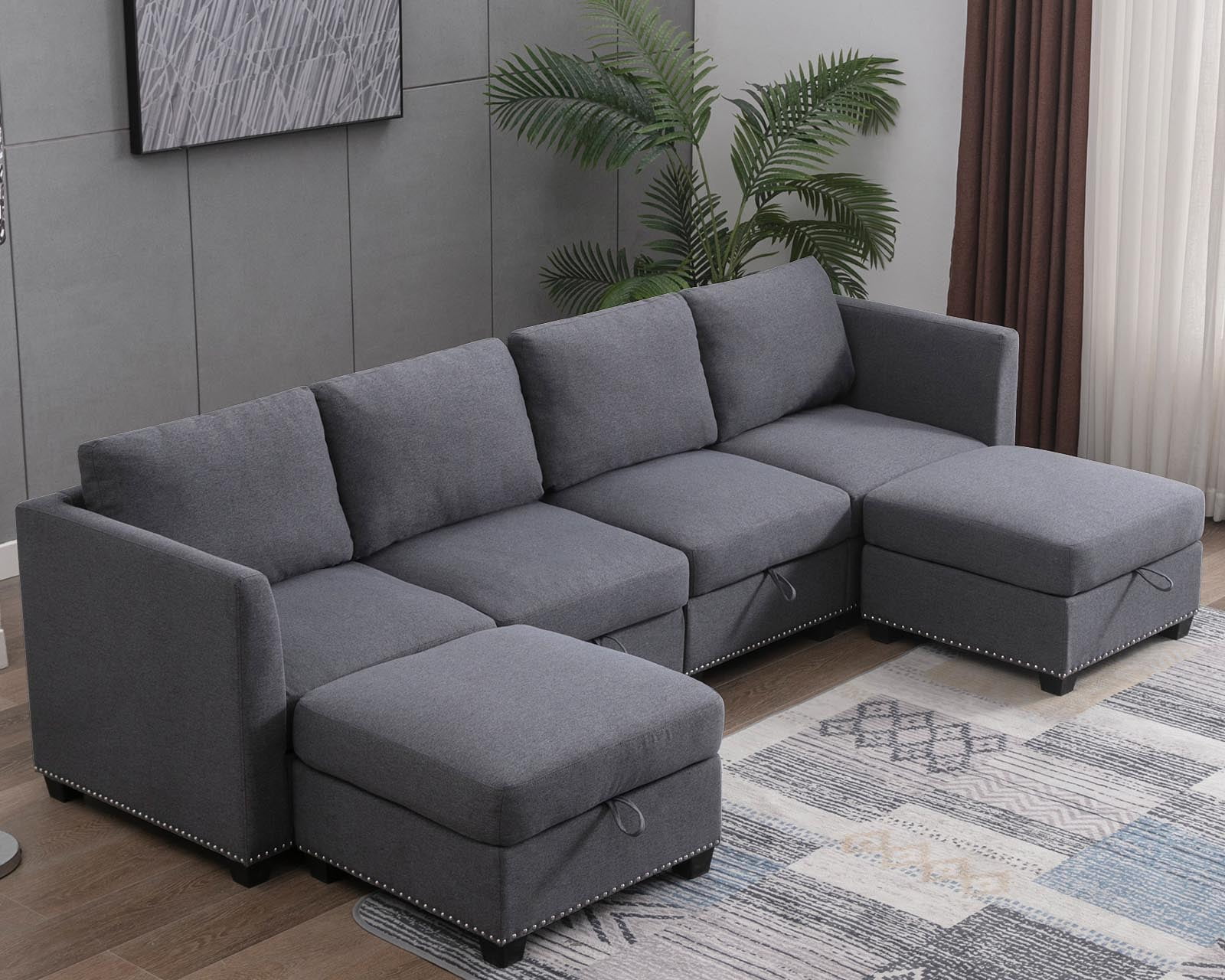Puremind 6PCS Modular Sectional Sofa with Storage Ottomans, U-Shaped ...