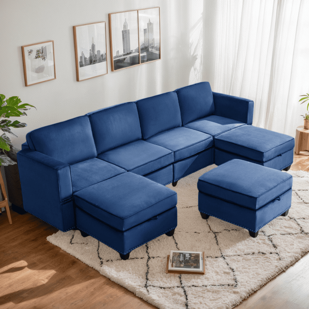 Puremind 7PCS Modular Sectional Sofa with Ottomans, Convertible U ...
