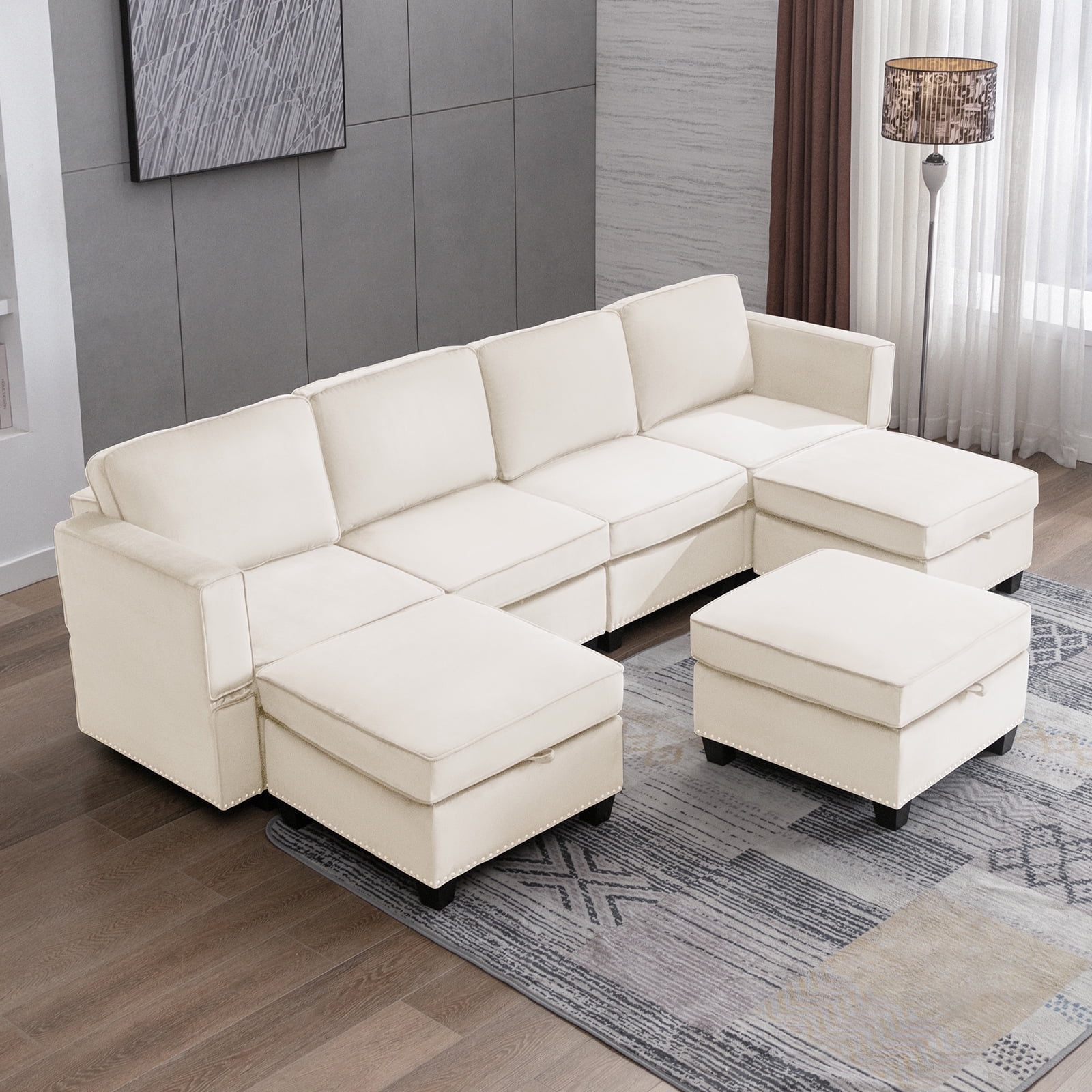 Puremind 7PCS Modular Sectional Sofa with Ottomans, Convertible U ...