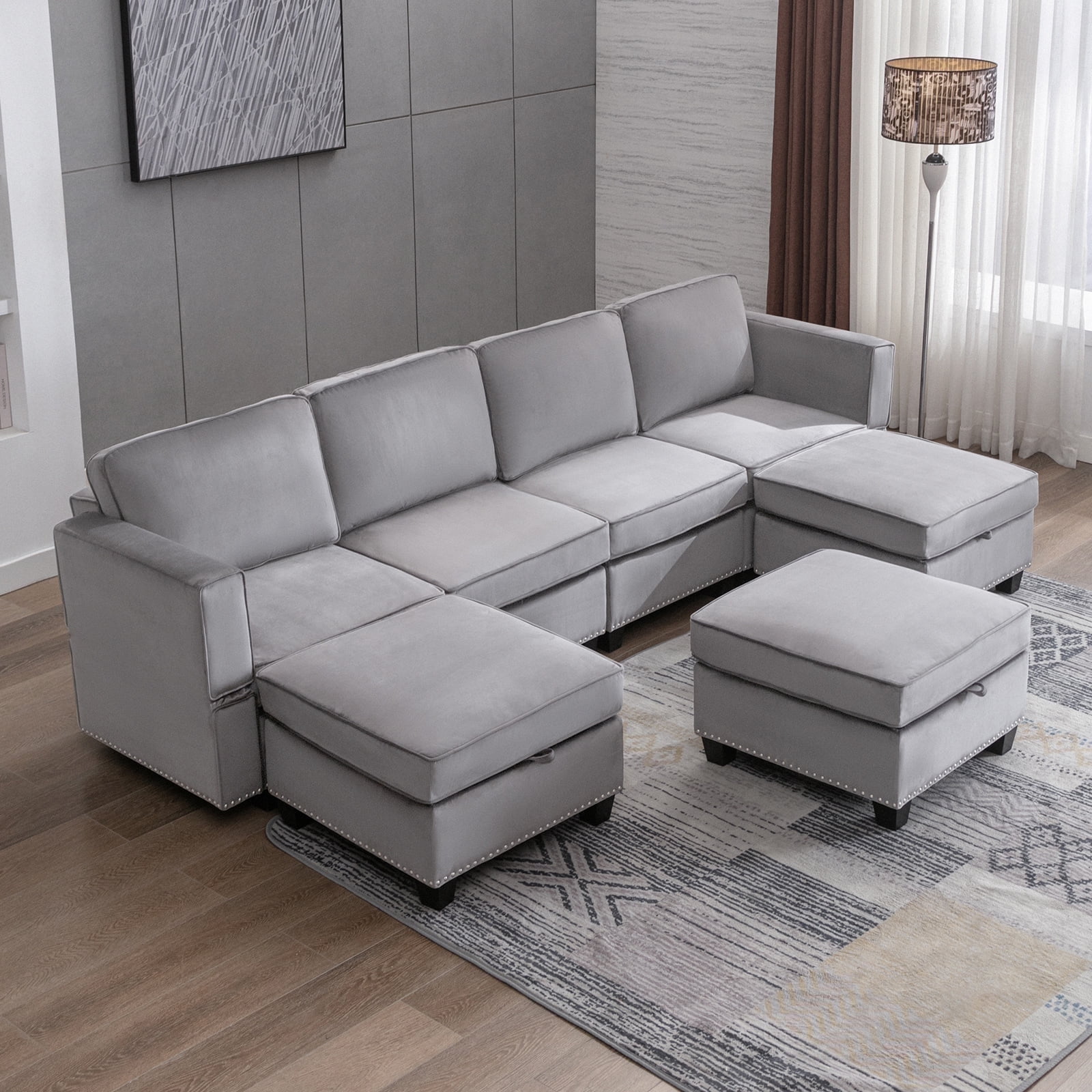 Puremind 7PCS Modular Sectional Sofa with Ottomans, Convertible U ...