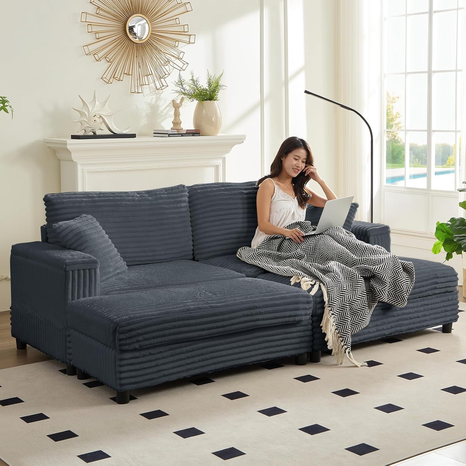 Puremind 85" Oversized Chaise Lounge Sofa Indoor, Corduroy Lounge Chair ...