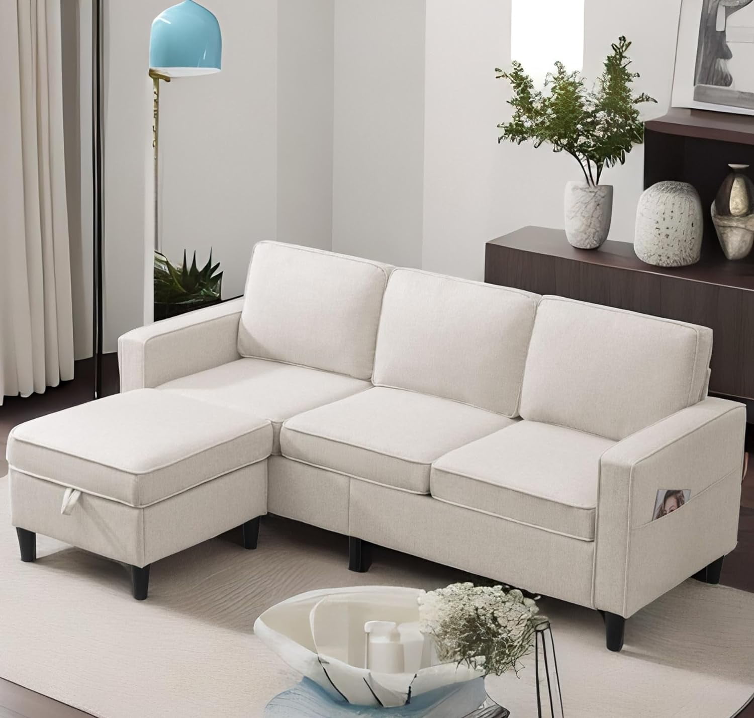 Puremind 89" Convertible Sectional Couch L-Shaped Sofa, Beige Couches ...