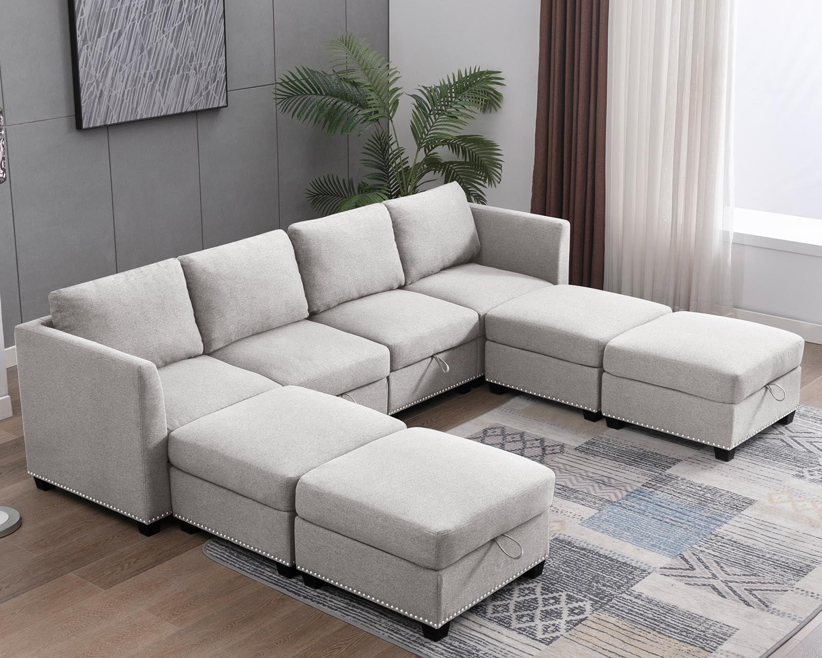 Puremind 8PCS Modular Sectional Sofa with Ottomans, Convertible U ...