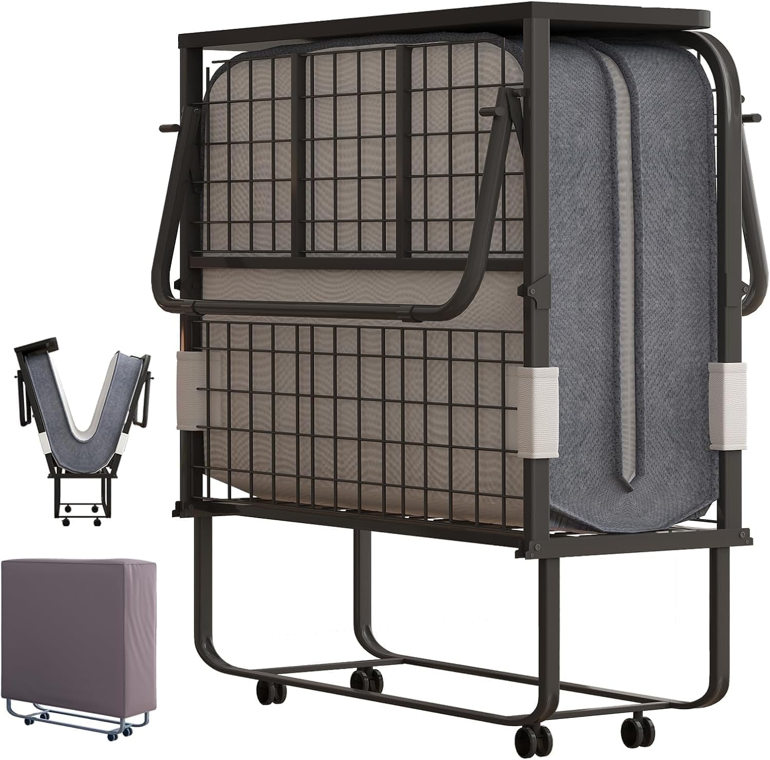 Puremind Portable Folding Bed with 5” Mattress, Space-Saving, Lockable ...