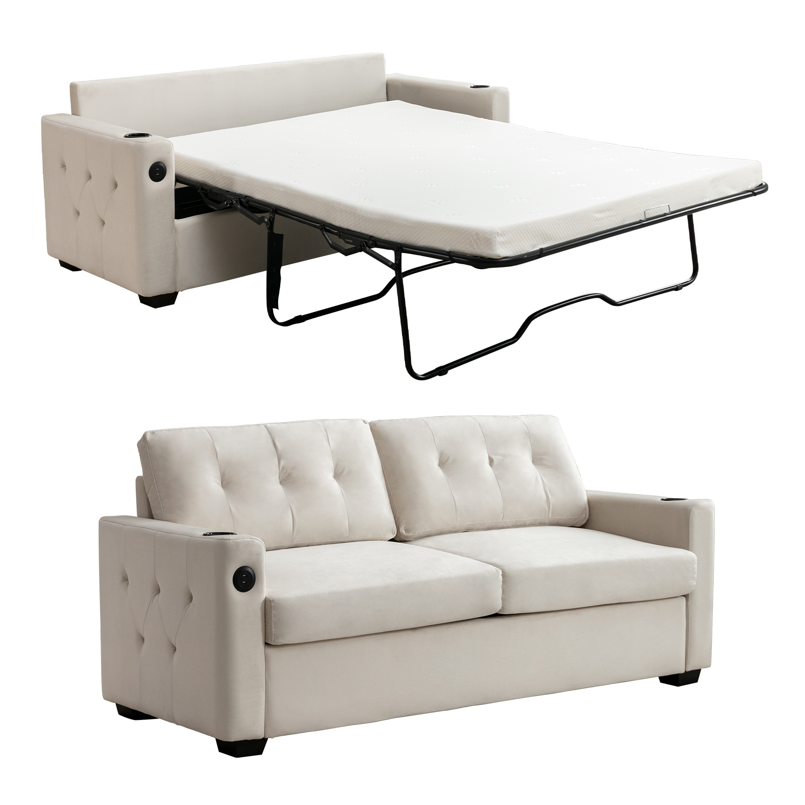 Puremind Full Size 2-in-1 Pull Out Sofa Bed,Velvet Sleeper Sofa Couch with Folding Foam Mattress ...