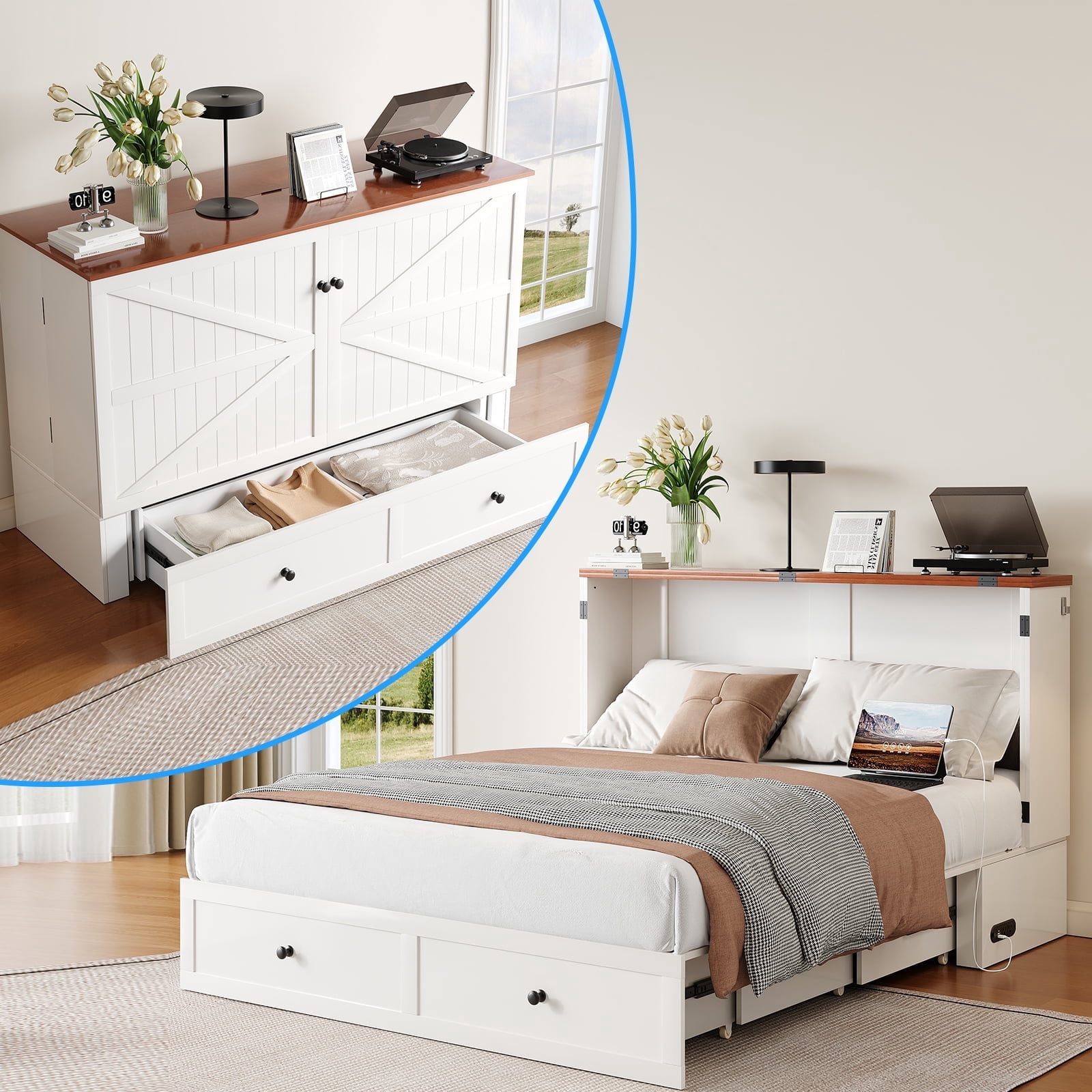 Puremind Full Size Murphy Bed with Mattress, Murphy Cabinet Bed with ...