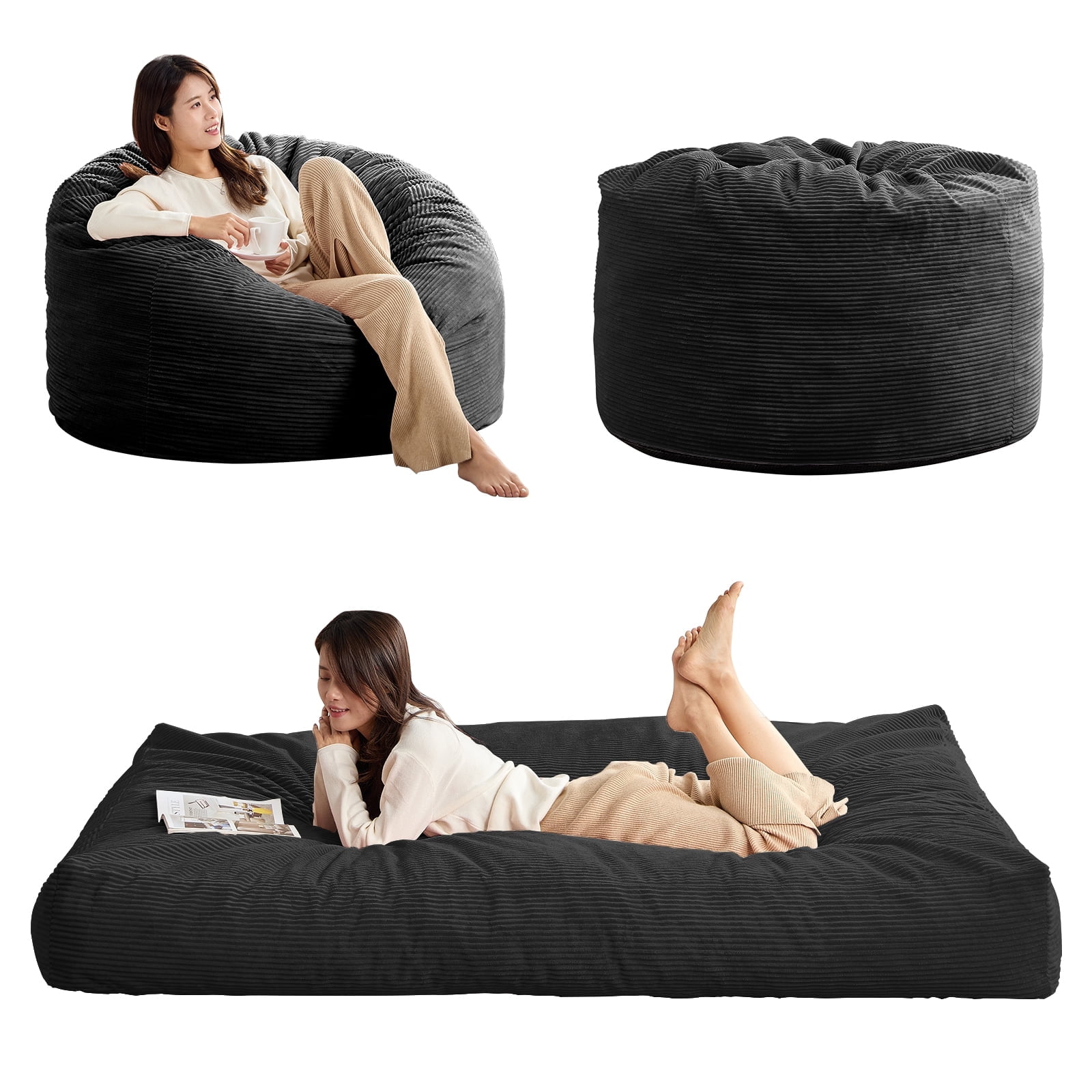 Puremind Giant Bean Bag Chair Bed for Adults, Convertible Bean Bag from ...