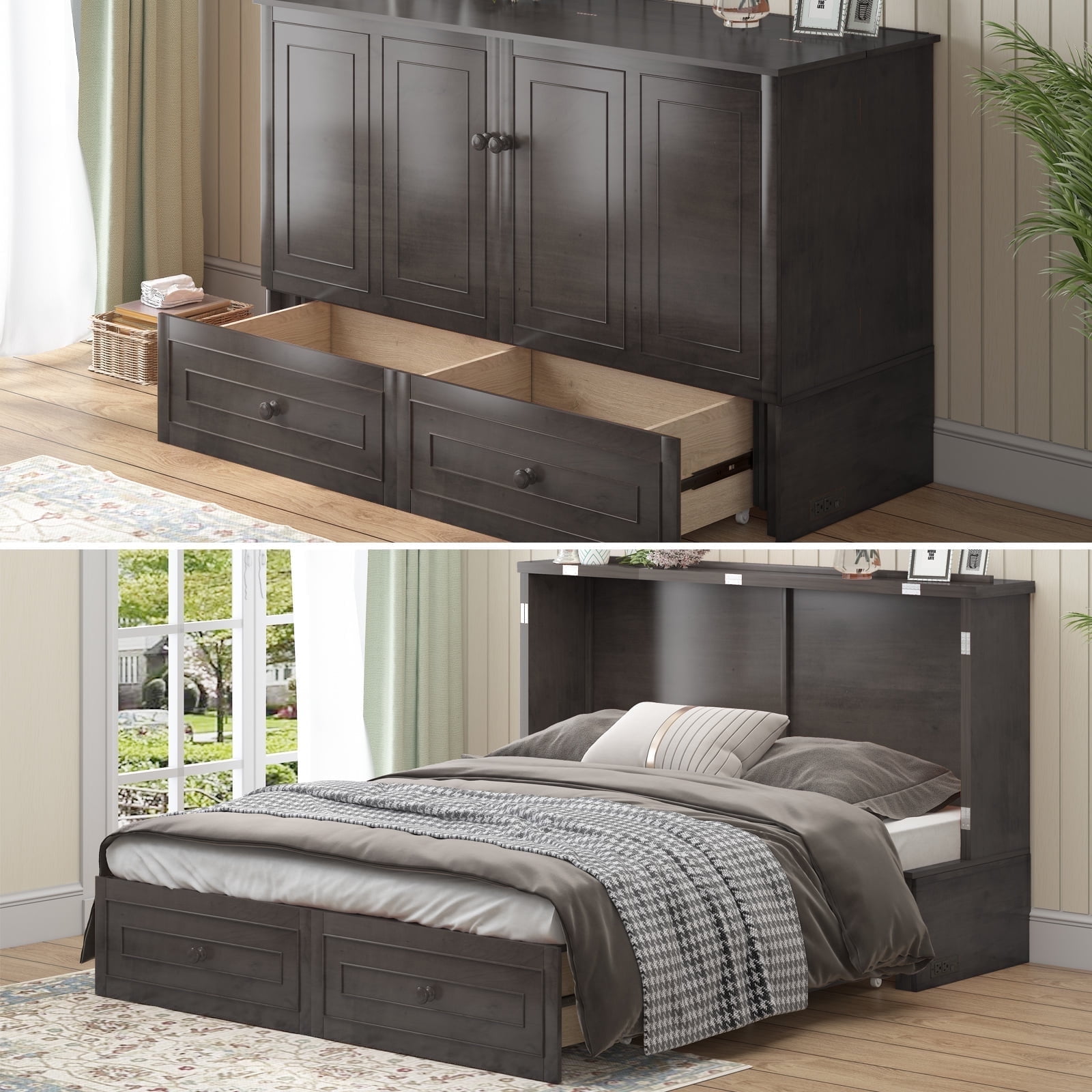 Puremind Queen Size Murphy Bed with Mattress Included, Murphy Chest Bed ...