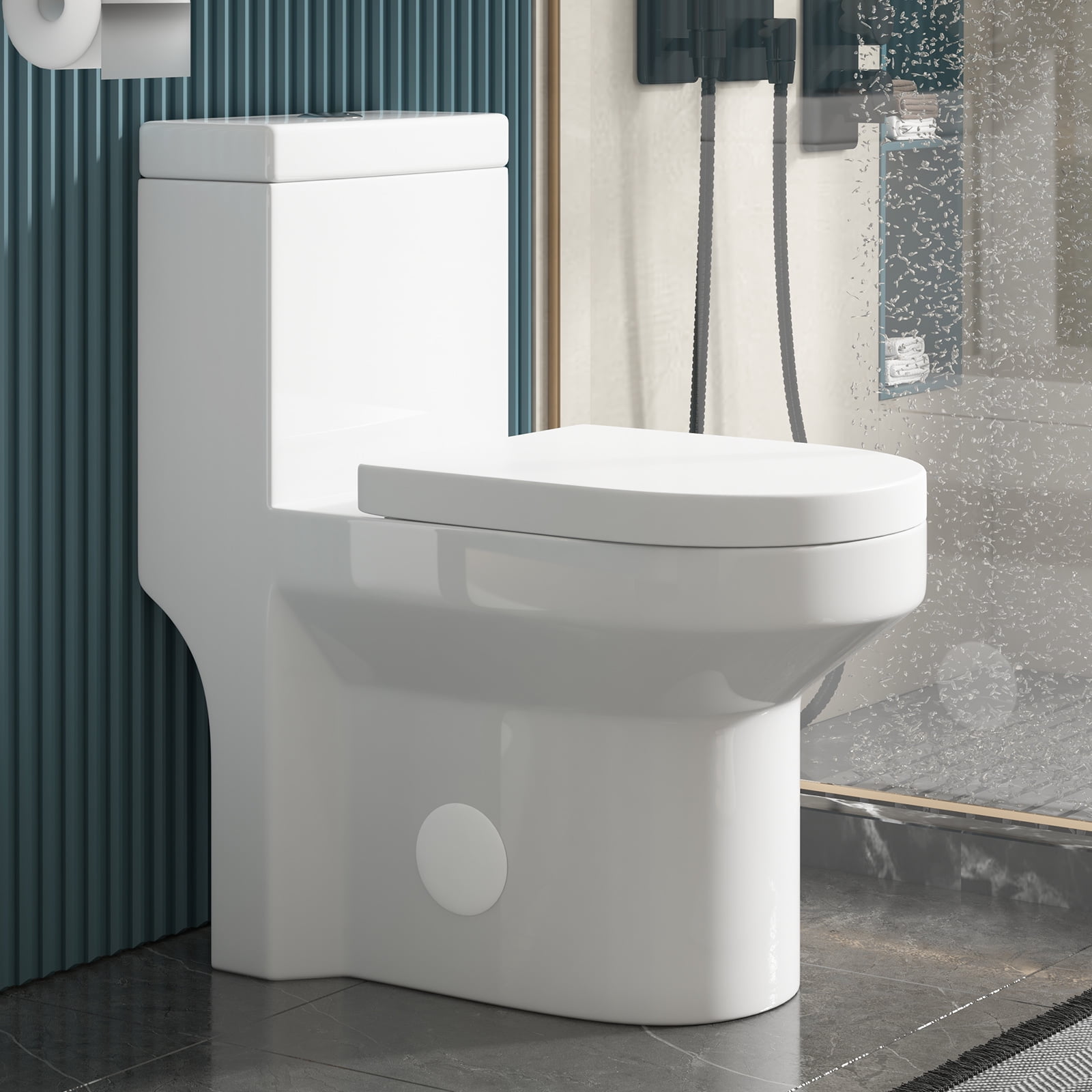 Puremind One-Piece Elongated Ceramic Toilet,4/6 Dual Flush 1.28 Gpf ...
