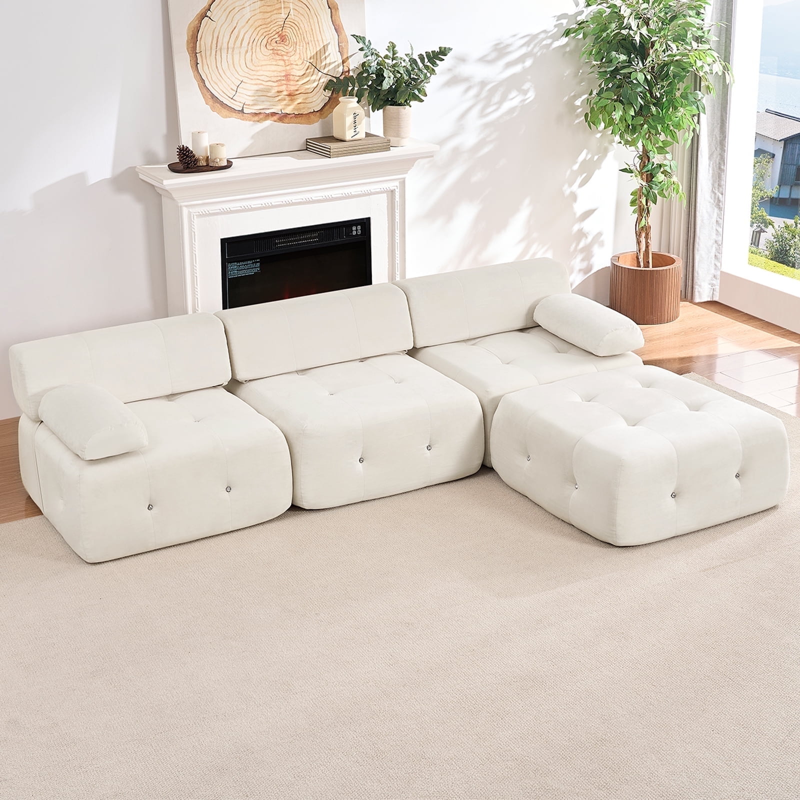 "Puremind 103"" 4-Seater Modular Sectional Sofa for Living Room, Velvet ...