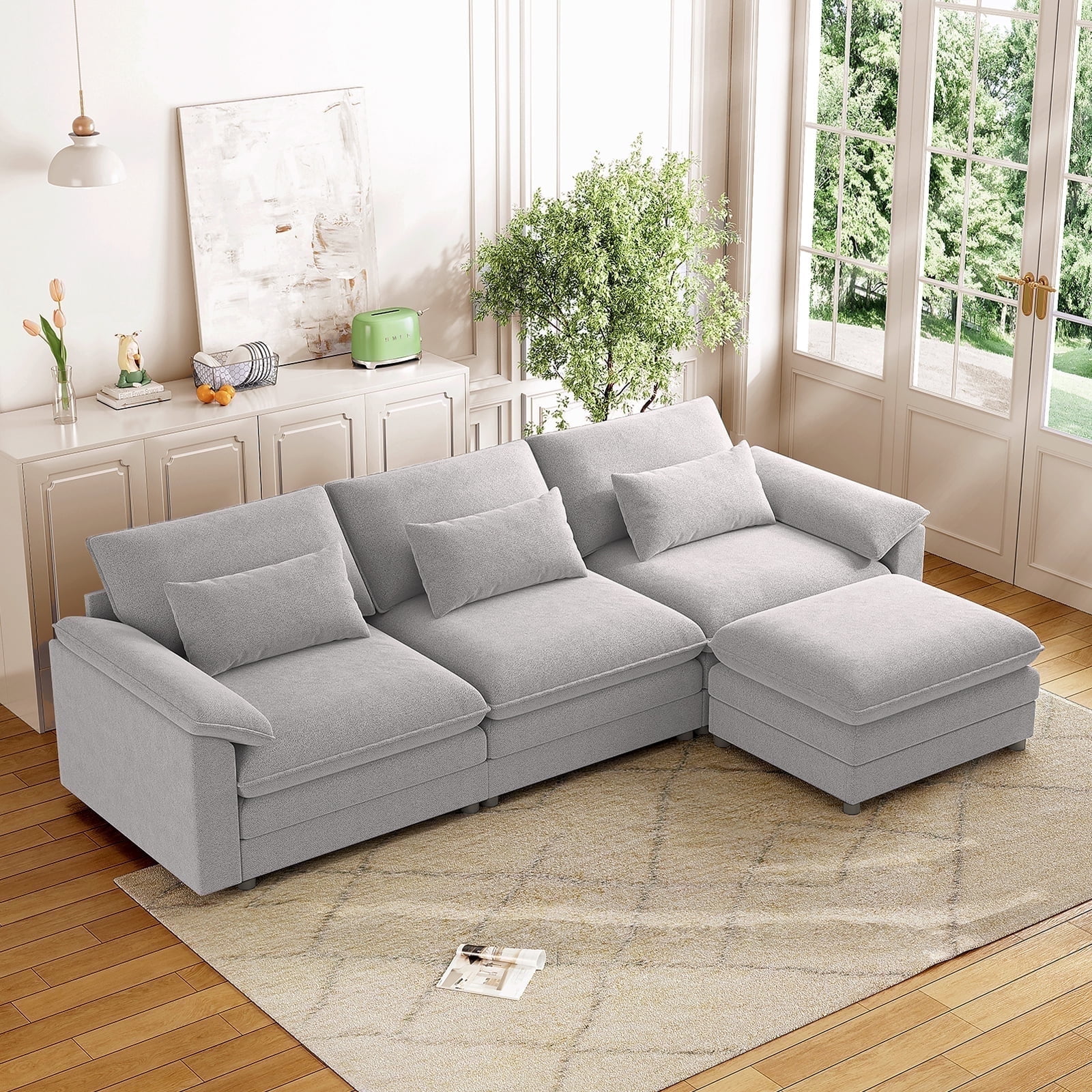 "Puremind 103"" Modular 4-Seater Sectional Sofa, Velvet Couch with Pull ...