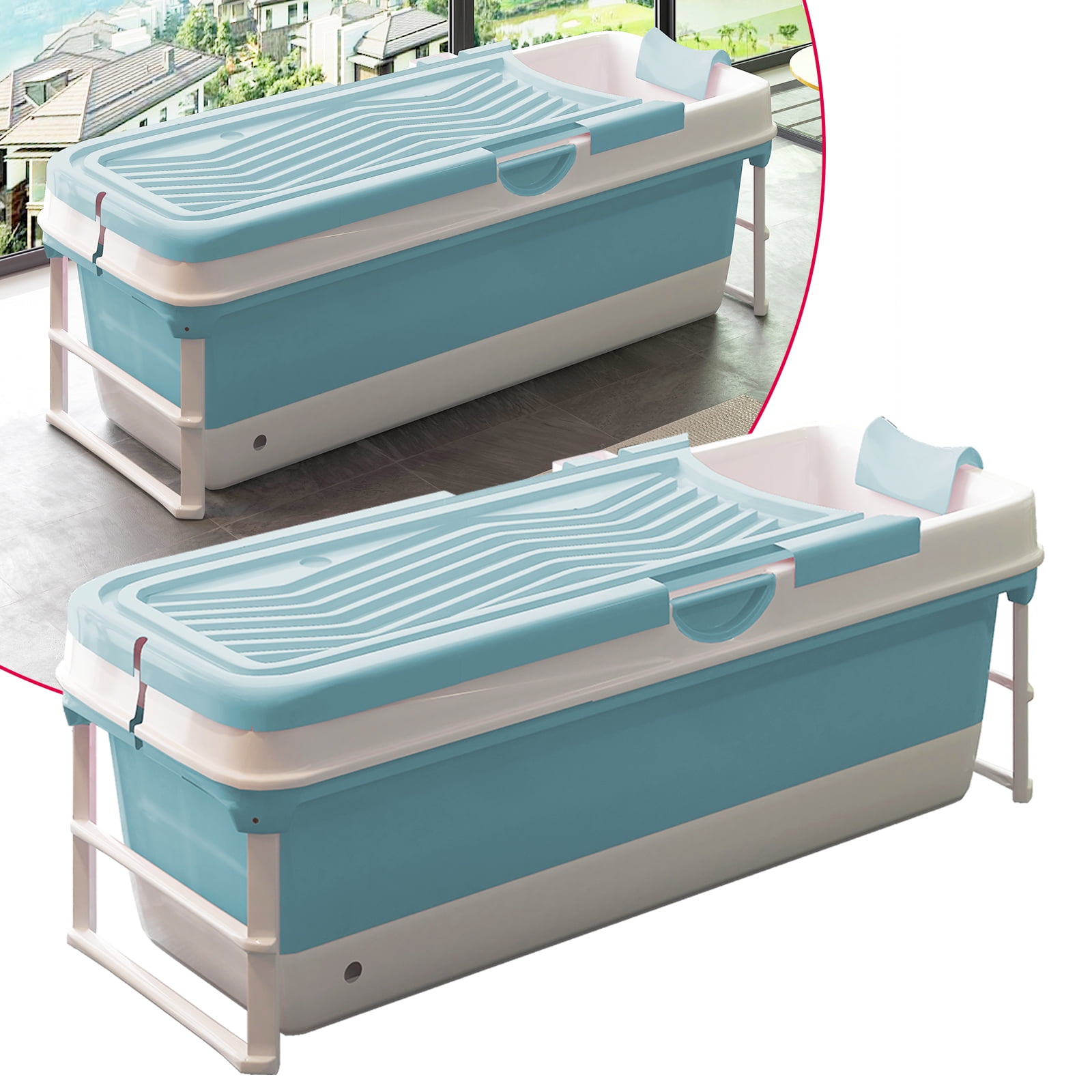 "Puremind Foldable Water Tub for Adults- 62"" Portable Bathtub with 2 ...