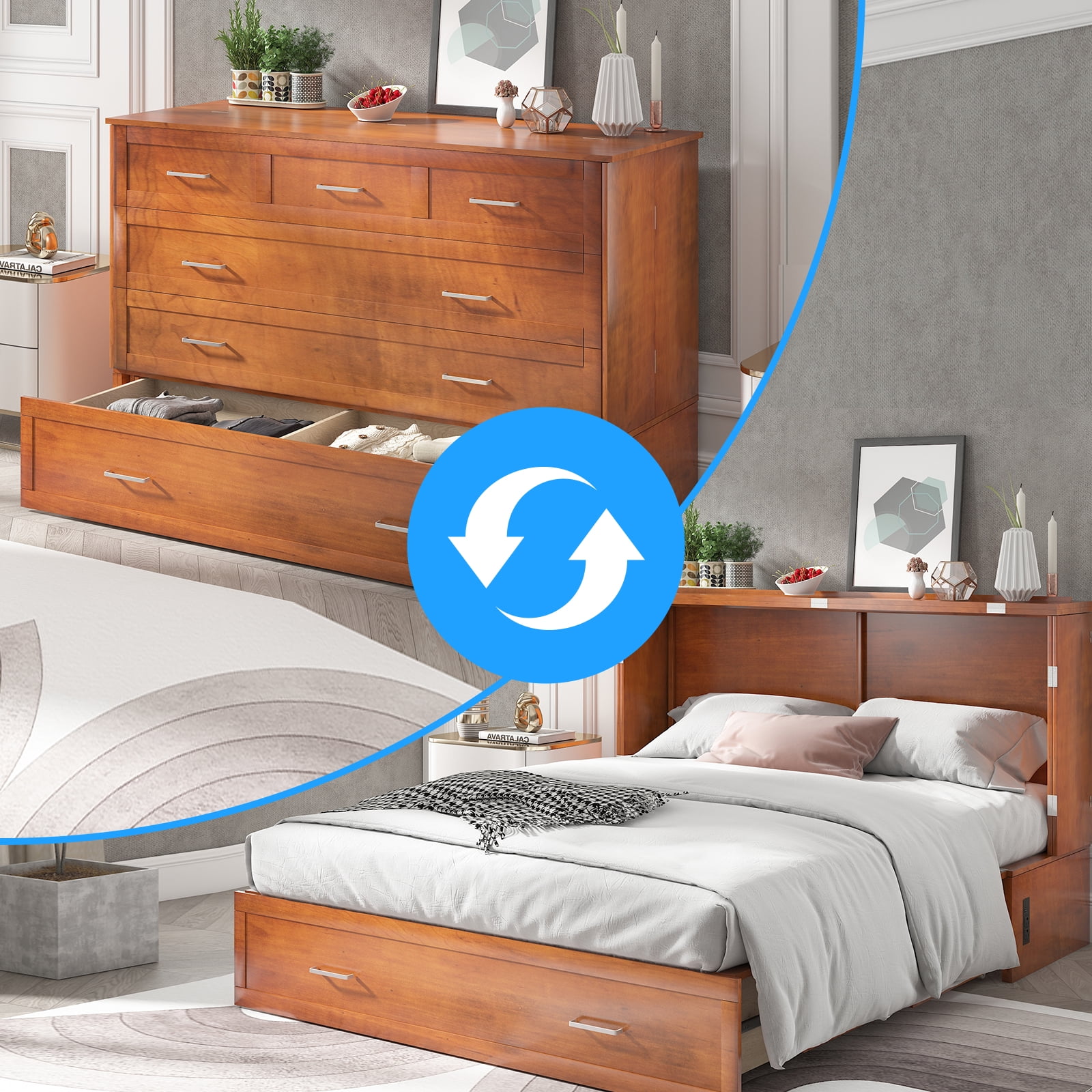 Puremind Murphy Bed Cabinet Queen with Mattress Included, Murphy Chest ...