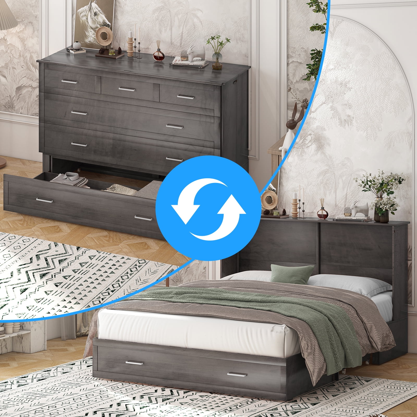 Puremind Murphy Bed Cabinet Queen with Mattress Included, Murphy Chest ...