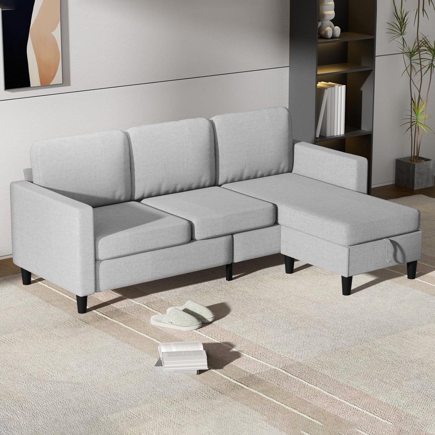 Puremind Sectional Sofa w/Movable Ottoman,Small L-Shaped Sectional ...