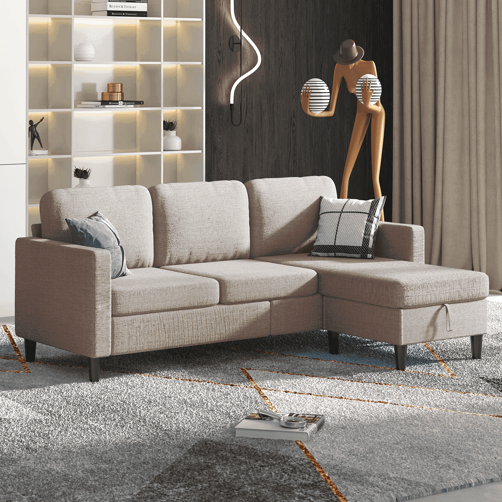 Puremind Sectional Sofa with Movable Storage Ottoman, Small L-Shaped ...