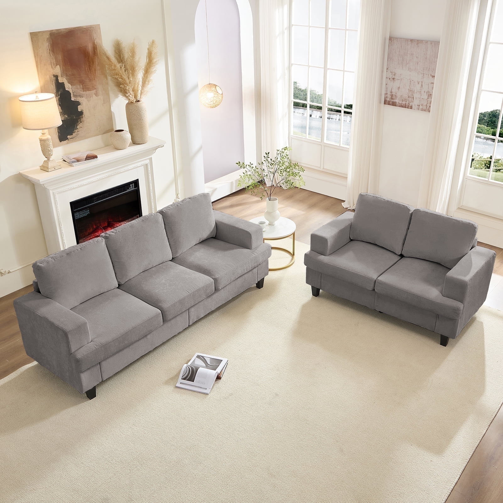 Puremind 2 Piece Living Room Sofa Set, Chenille 3 Seat Sofa and ...