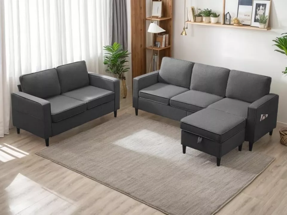 Puremind 2 Piece Sofa Set for Living Room, Linen Fabric Sofa and ...