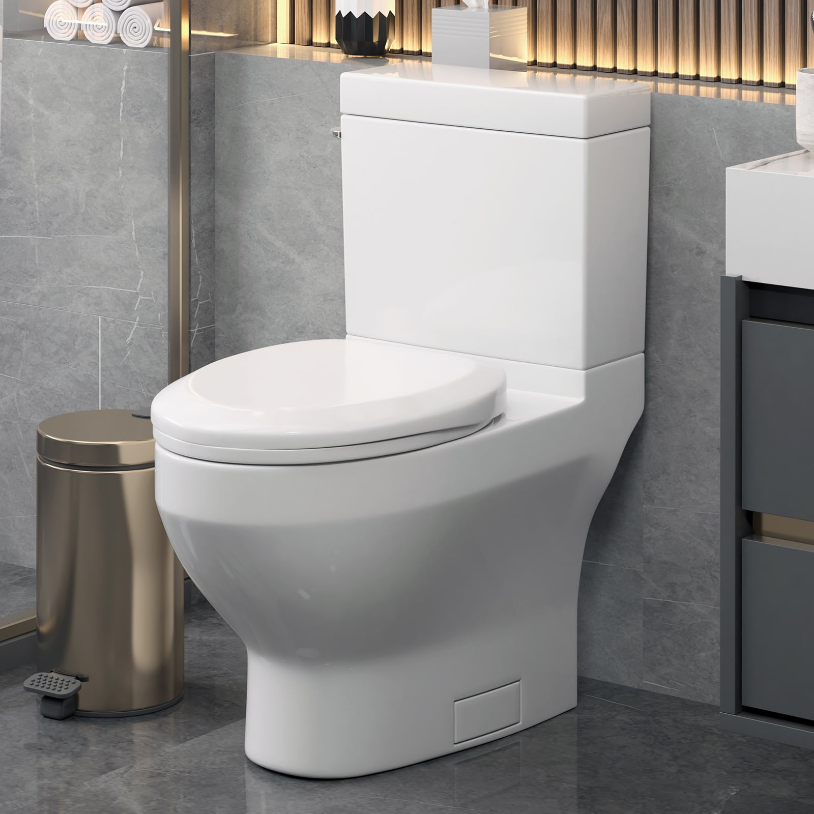 Puremind Two-Piece Toilet with Separate Tank Elongated,4.8L Single ...