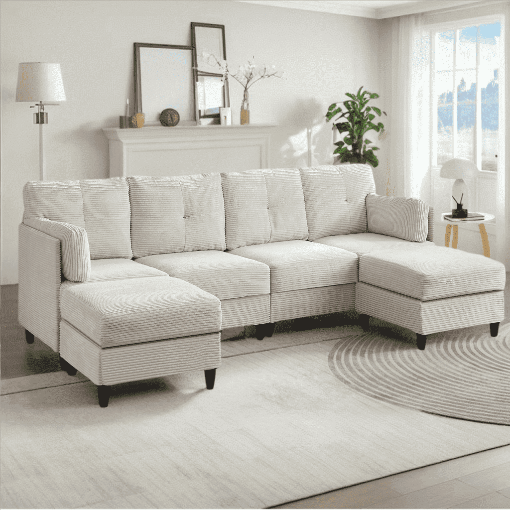 Puremind U Shaped Sectional Sofa, Corduroy Modular Sectional Couch with ...