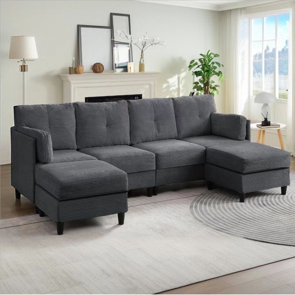 Puremind U Shaped Sectional Sofa, Corduroy Modular Sectional Couch with ...