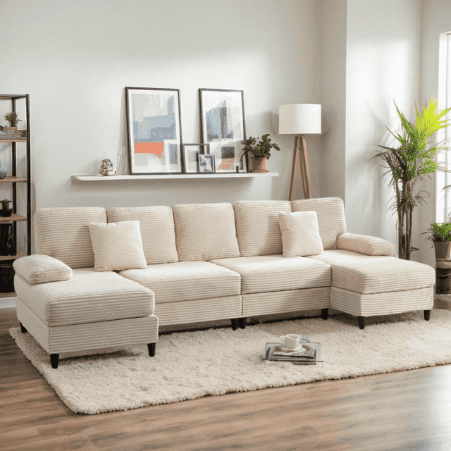 Puremind U Shaped Sectional Sofa, Corduroy Sectional Couch, 4 Seat Sofa ...
