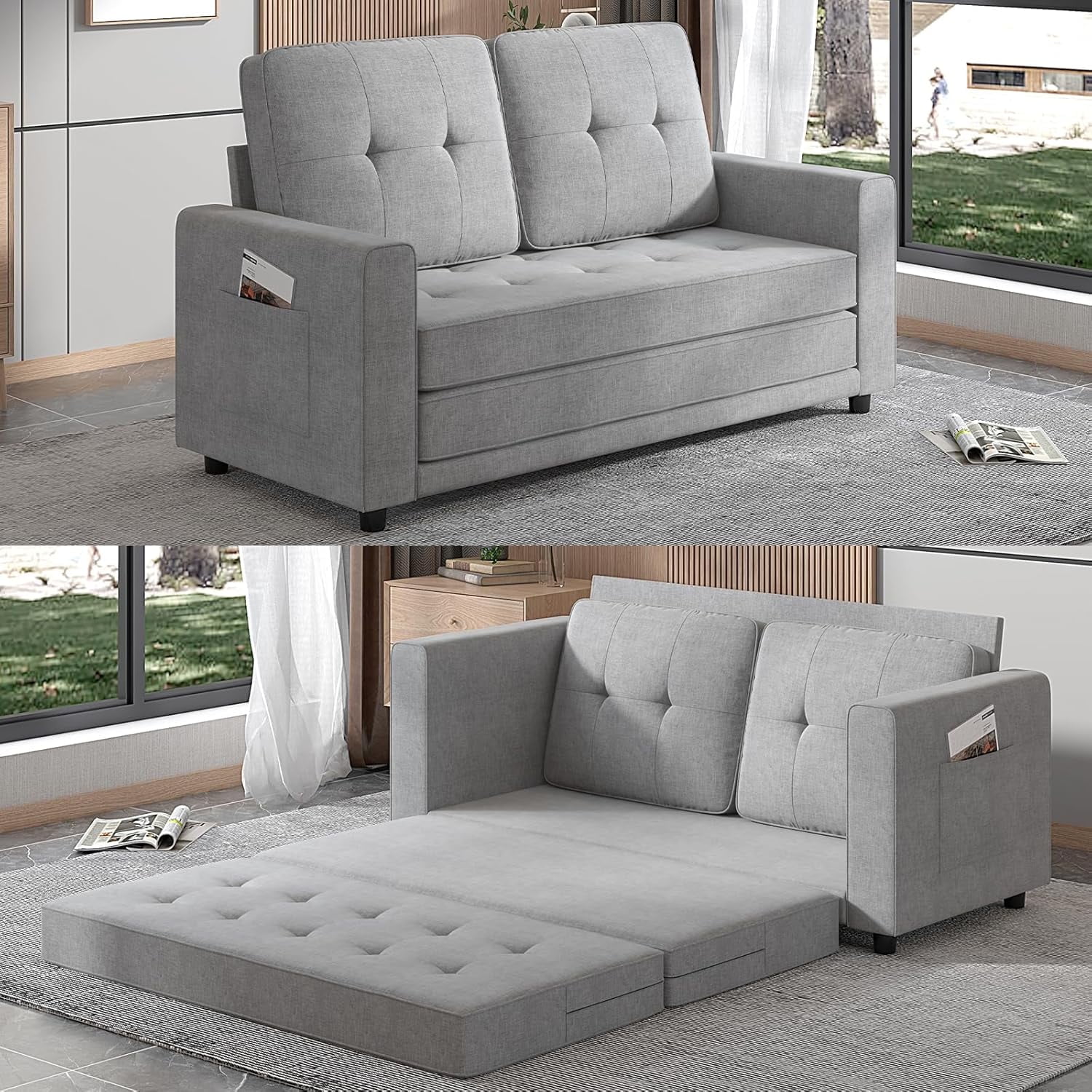 Puremind 2-in-1 Pull Out Sofa Bed, Convertible Futon Sofa Bed, Loveseat Sofa Couch, Sleeper Sofa ...