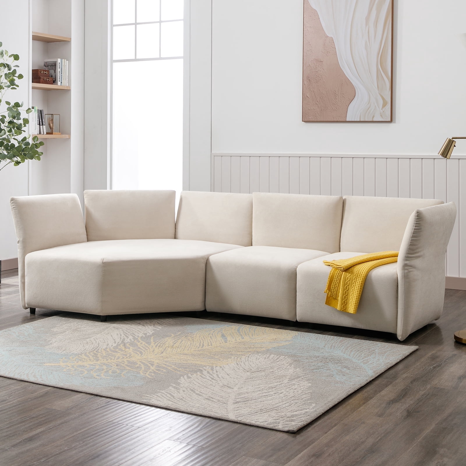 Puremind Velvet Curved Sectional Sofa for Living Room,128" Large ...