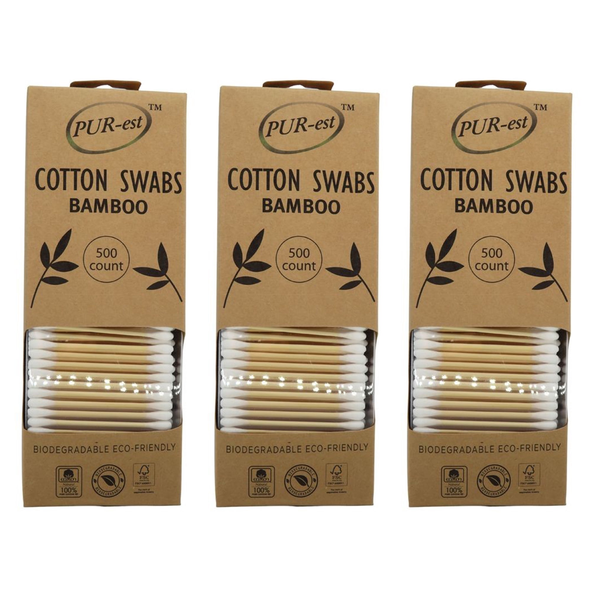 Purest 500 Pcs Cotton Buds Bamboo Stick In Paper Box (Pack Of 3 ...