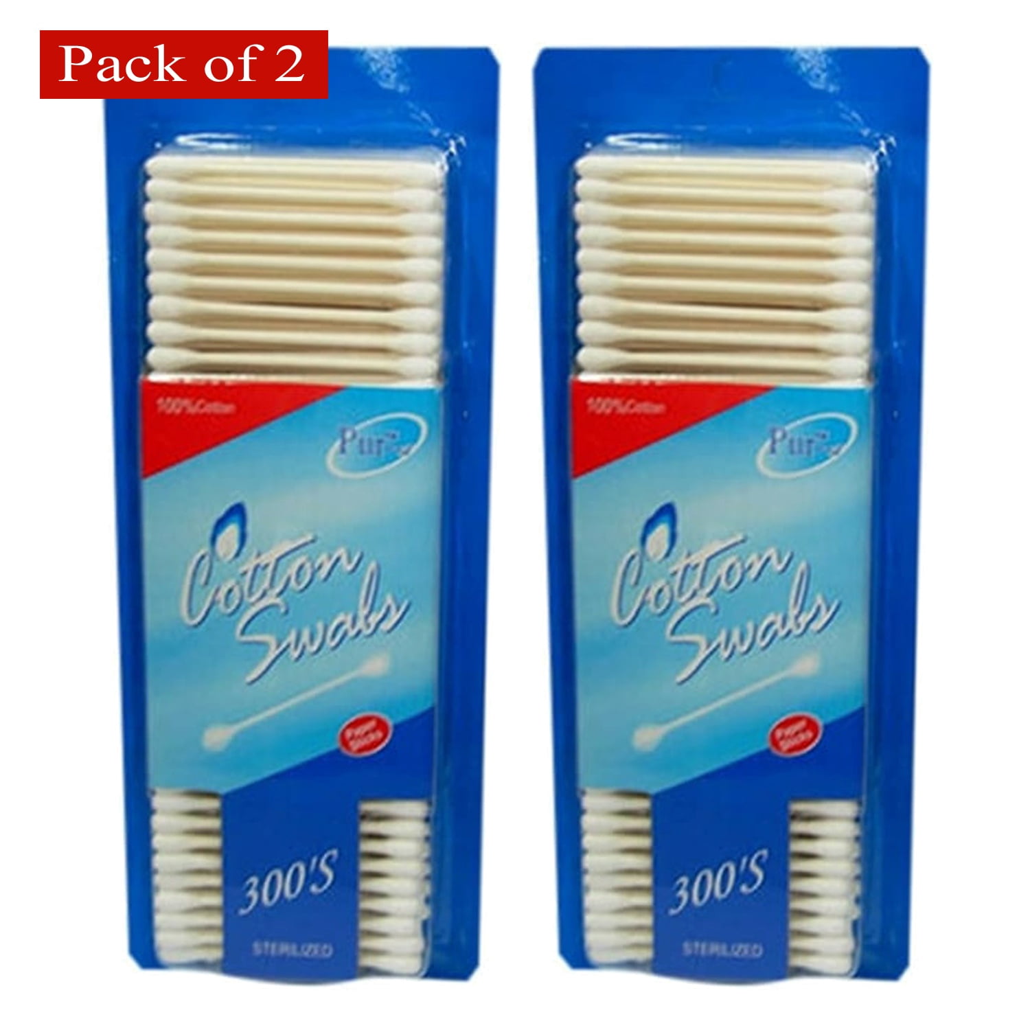 Purest Cotton Buds Groove Plastic Stick In Round Box 300s (Pack of 2 ...