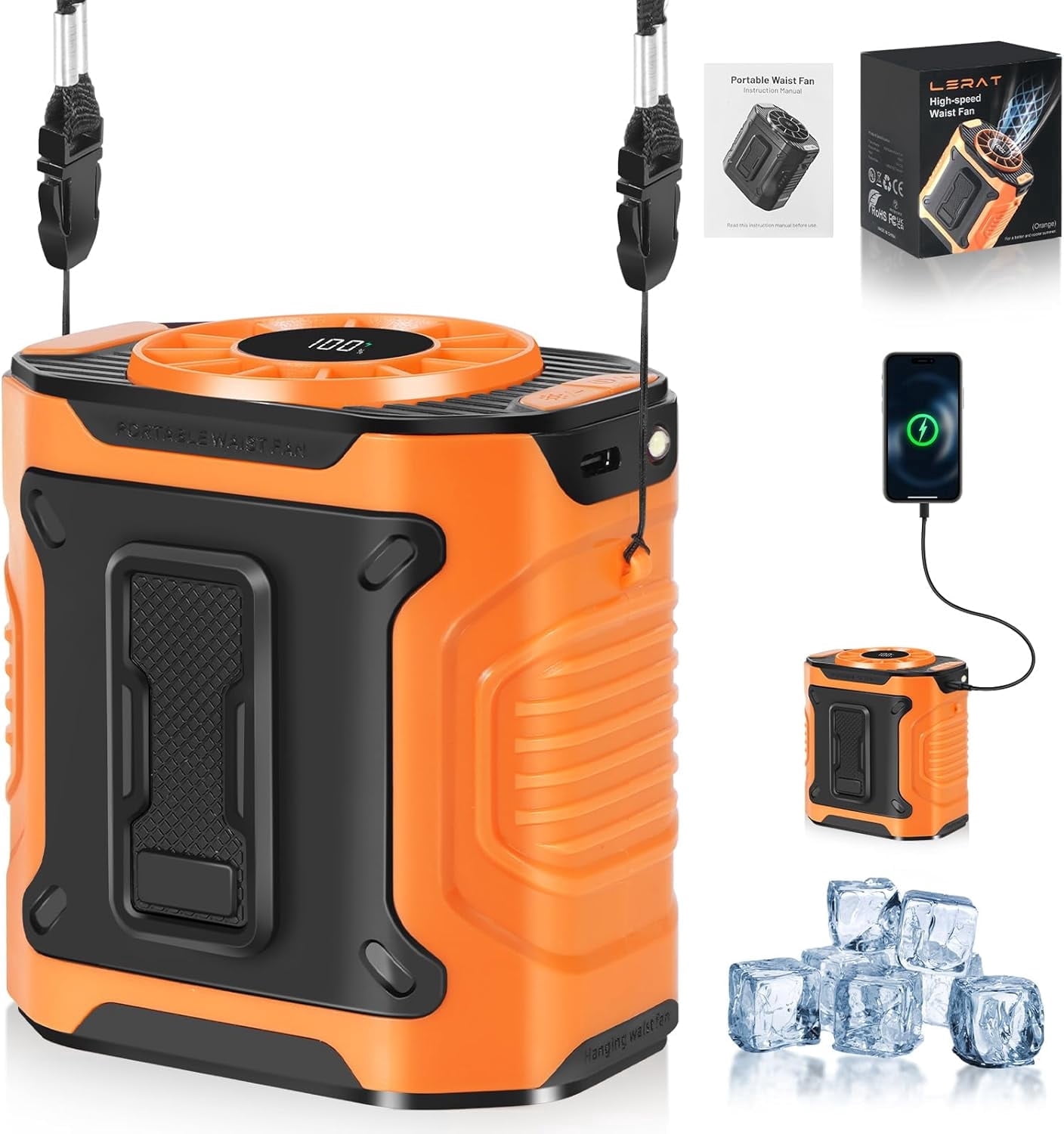 Purevigil 8000mAh Rechargeable Waist Clip Fan - 10 Speeds, 24H Runtime ...