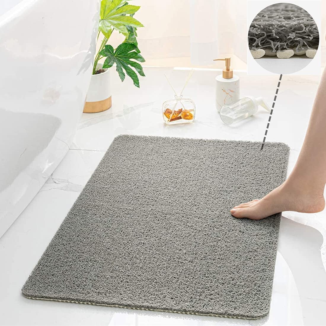 PurewH Anti Slip Shower Mat, Soft Textured Bath Mat, Easy Drain Non ...